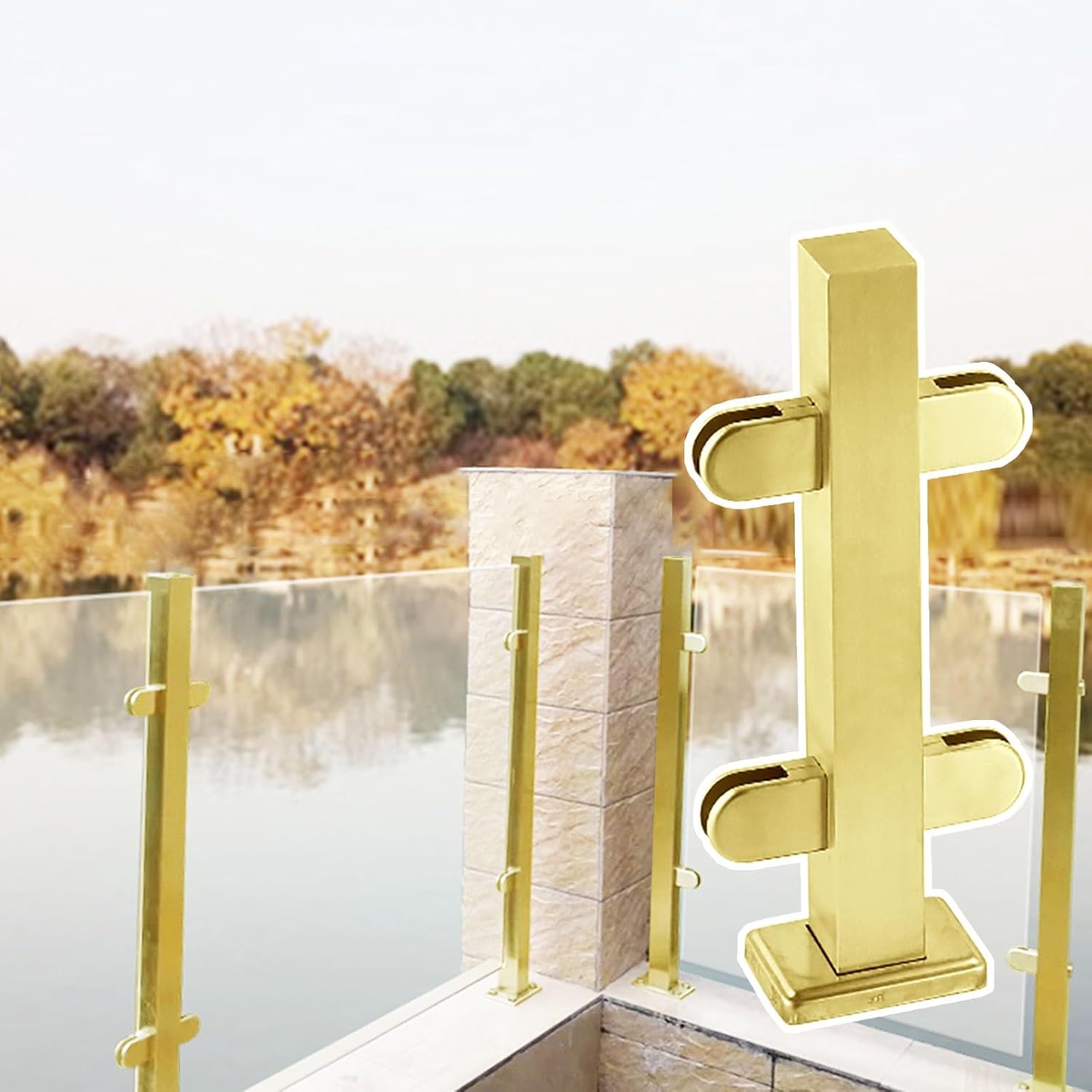Glass Railing Post Clamp System Gold 304 Stainless Steel, Indoor ...