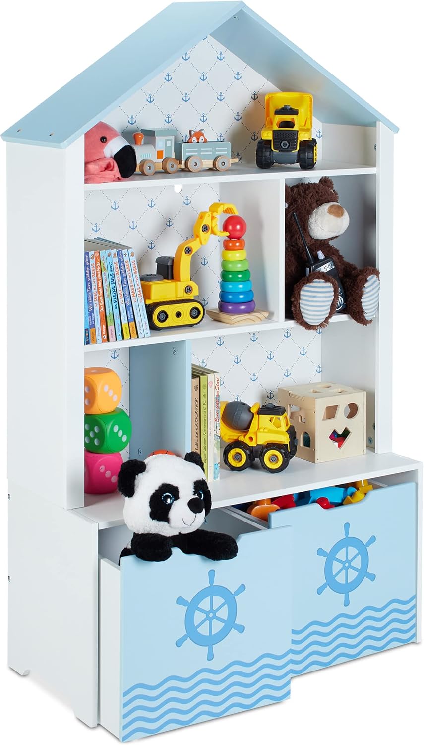 Relaxdays Children's Shelf, 5 Compartments, 2 Rolling Boxes, HxWxD ...