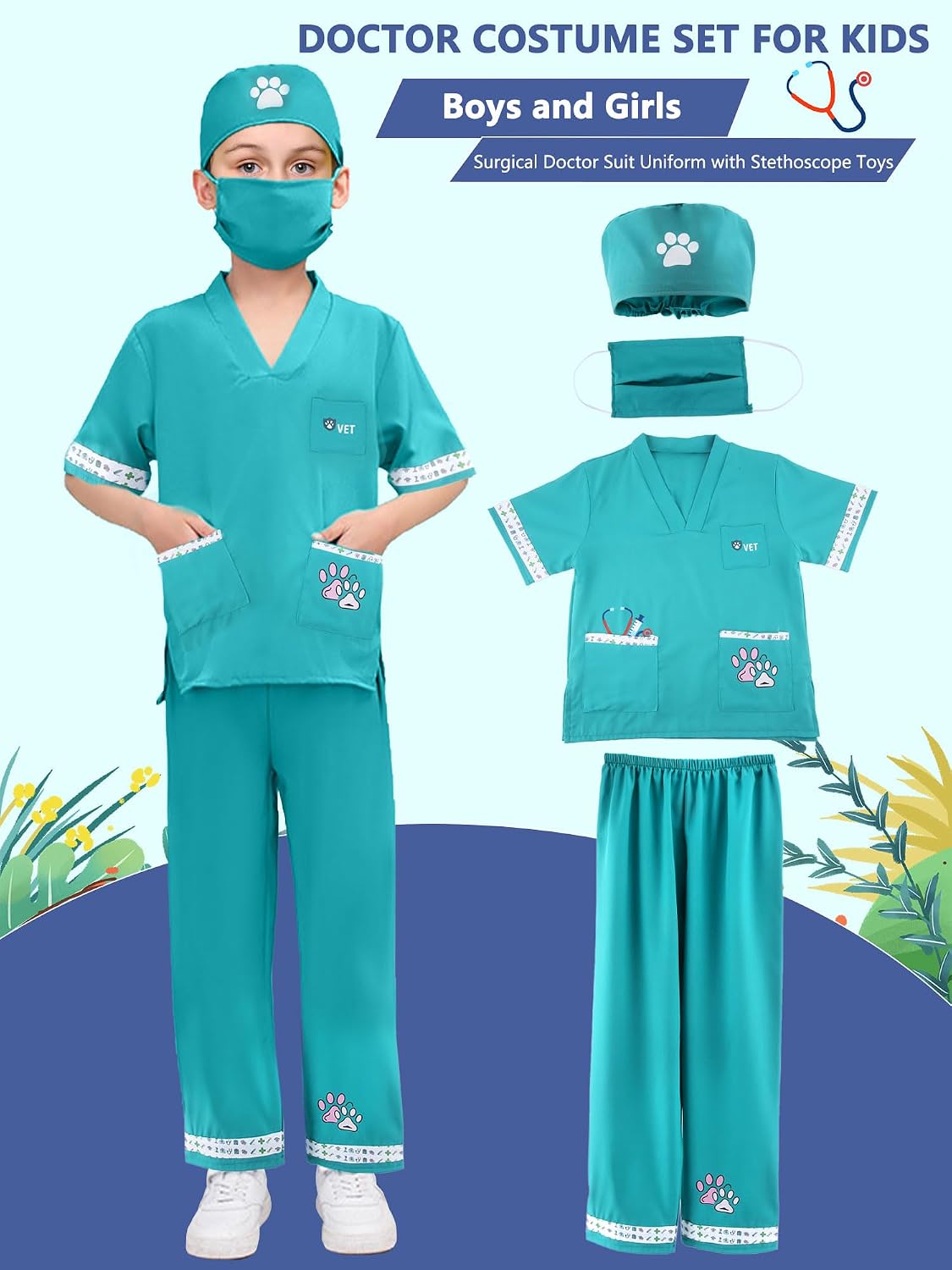 6 Pcs Kids Animal Doctor Costume Set Veterinary Dress Up Clothing for ...