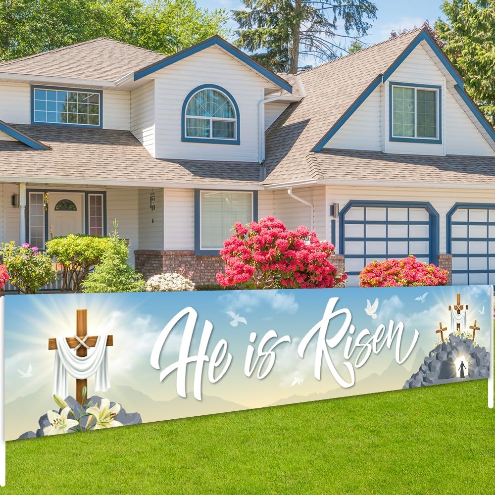 Amazon.com: He is Risen Banner Religious Happy Easter Banner ...