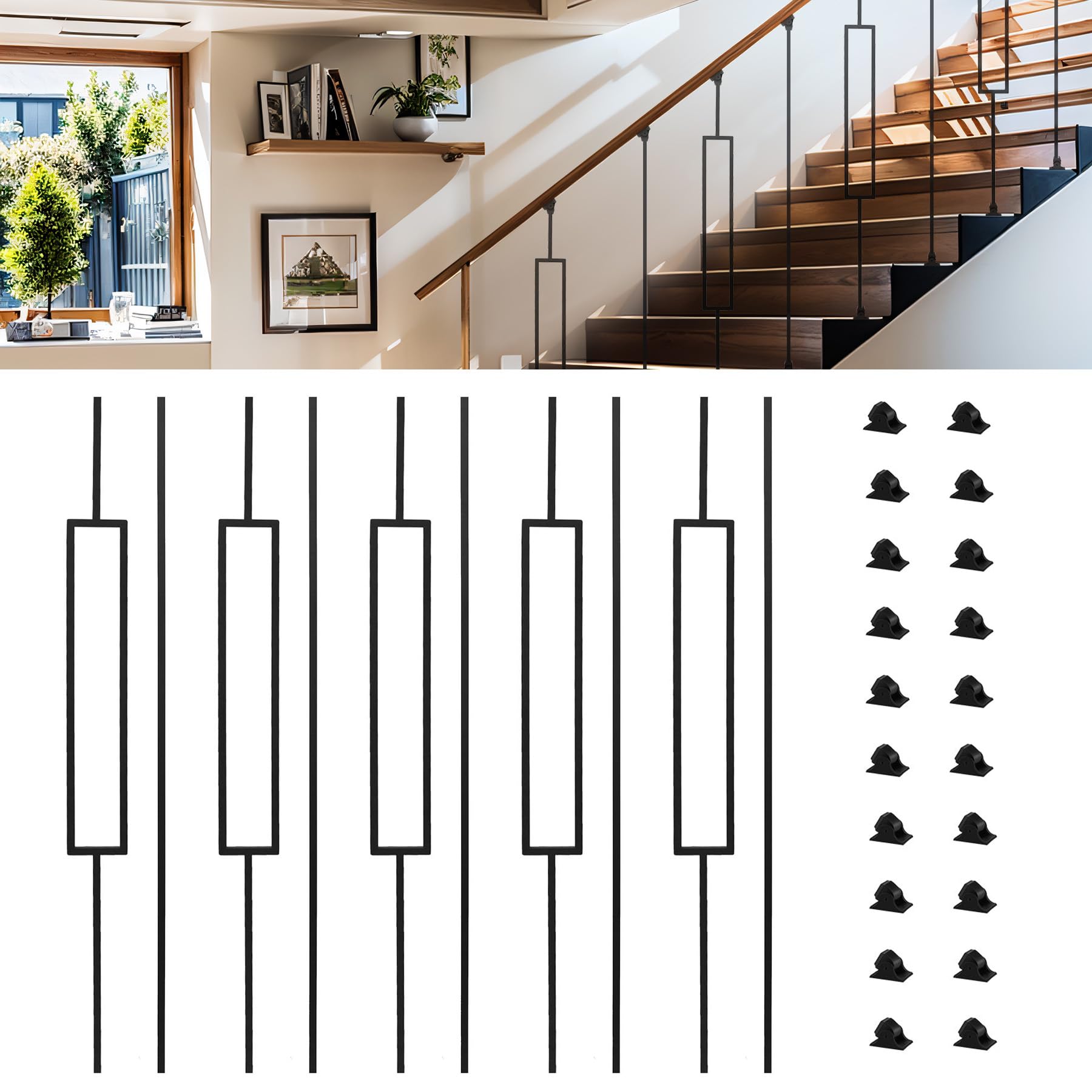 10 Pack Stair Balusters,1/2" x 44",Hollow Square Rectangular Balusters ...