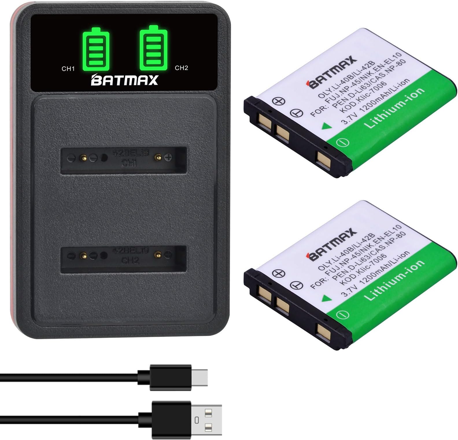 Amazon.com: Batmax 2Pcs EN-EL10 NP-45 Li-40B Battery + Quick LED Dual Charger for Fujifilm NP 45 ...