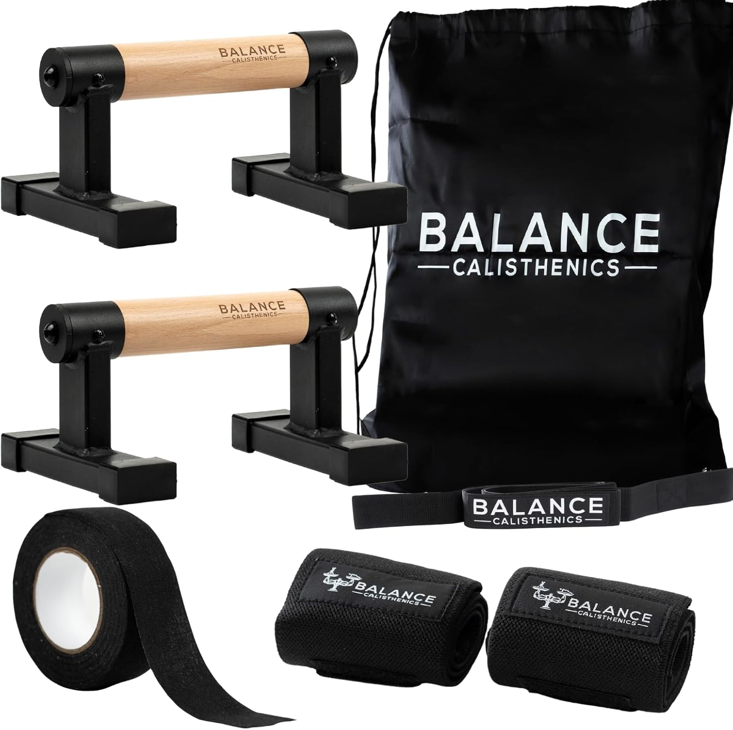 Amazon.com : BALANCE CALISTHENICS Pro Metal Wooden Parallettes Push Up ...