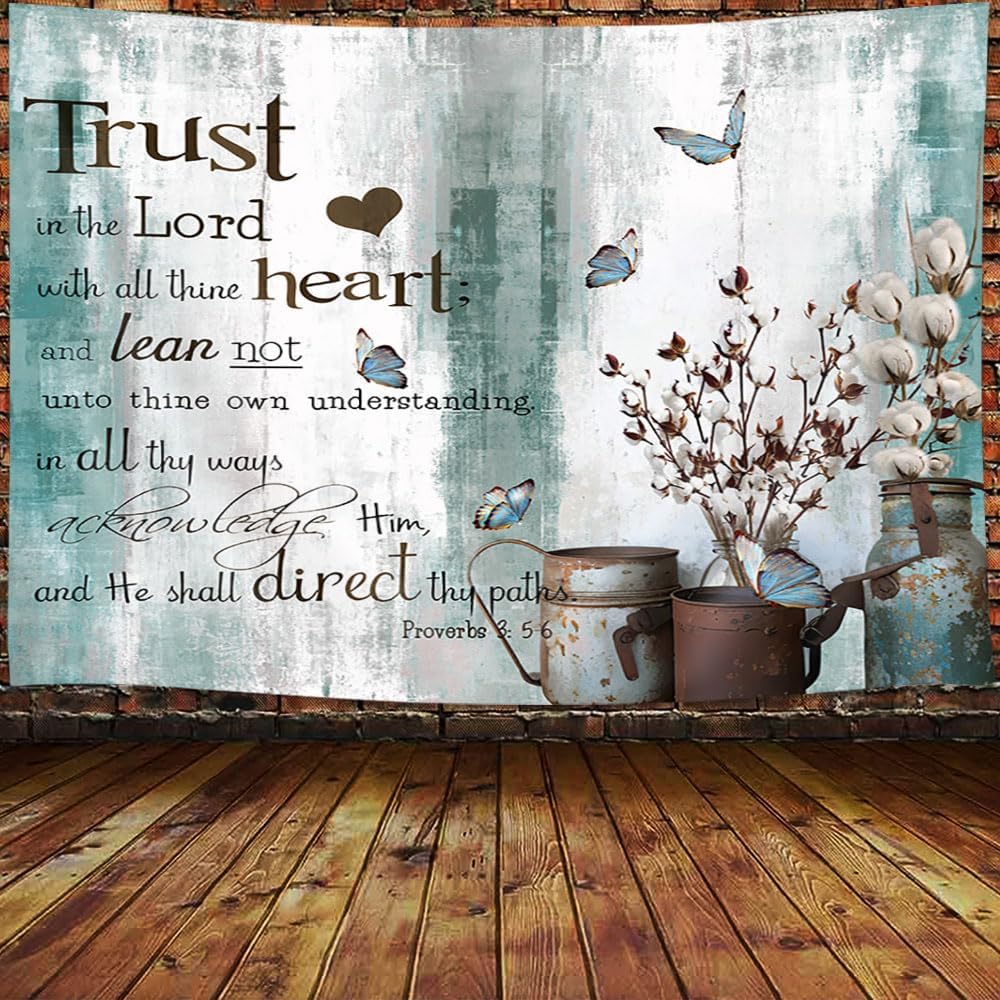 Amazon.com: Viajar Bible Verse Tapestry, Verse Scripture Quotes on Teal ...