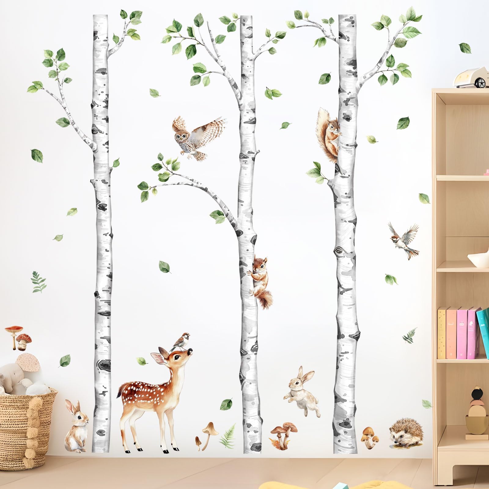 Amazon.com: wondever Large Birch Tree Animals Wall Stickers Forest Owl ...