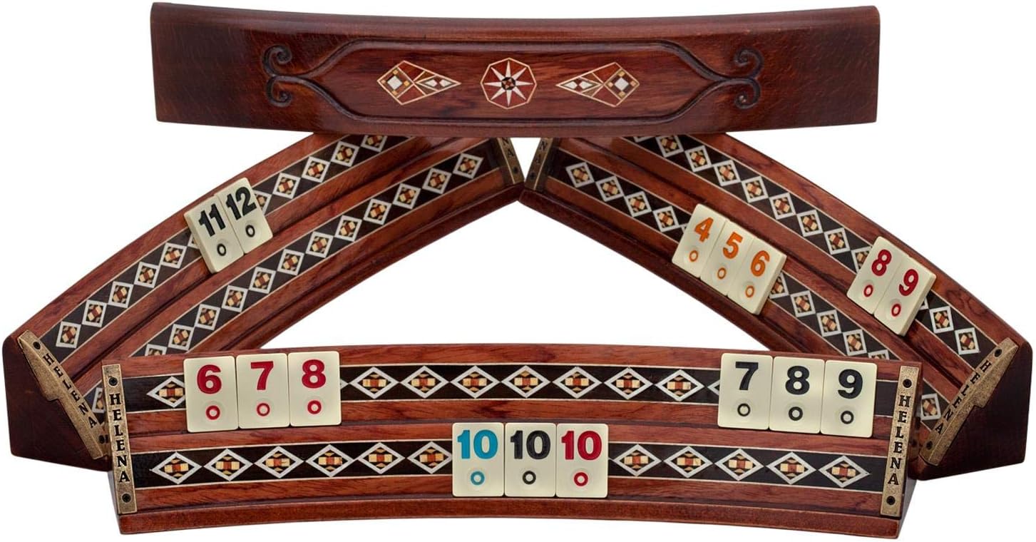 Amazon.com: Wooden Mosaic Inlaid Oval Rummy Game Set - Wooden Rummy ...