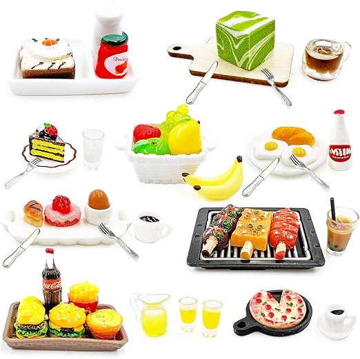 Amazon.com: 10 Set 50 Pieces Miniature Food Fits Doll Accessories Mini ...