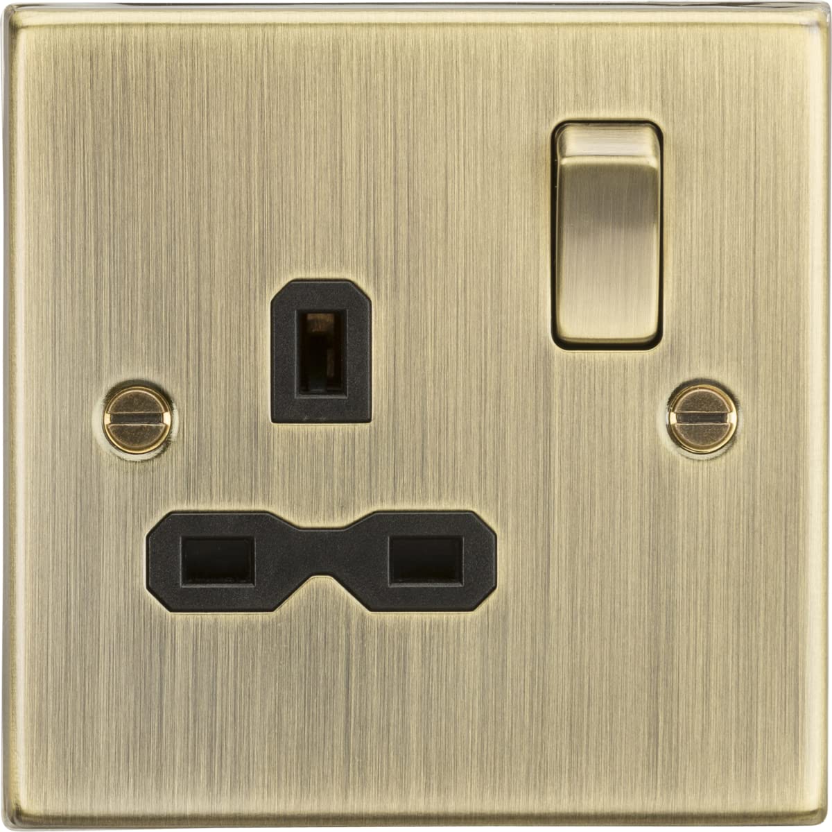 Knightsbridge Square Edge Antique Brass 13A 1 Gang DP Switched Socket ...