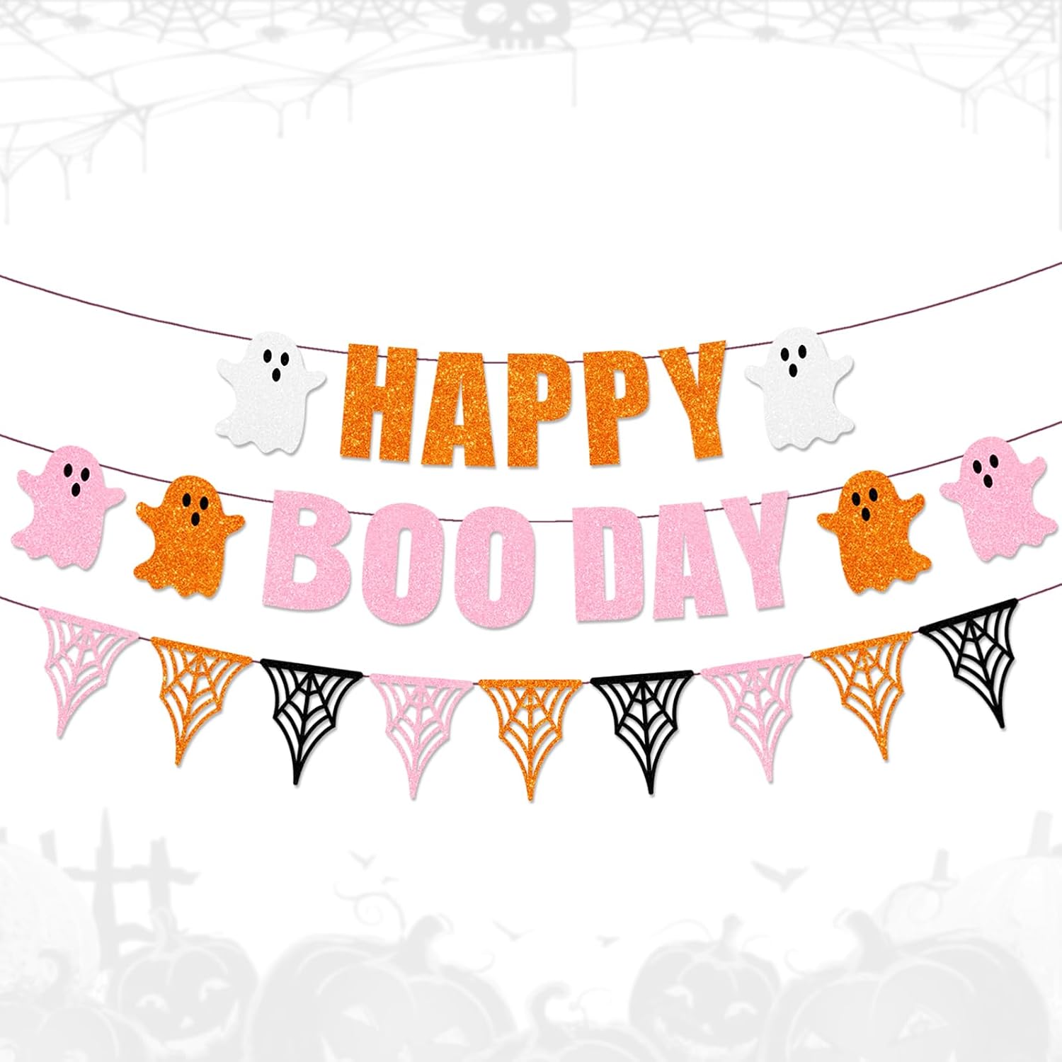 Amazon.com: DONCIDAY Happy BOO Day Banner, Pre-assembled Pink Ghost ...
