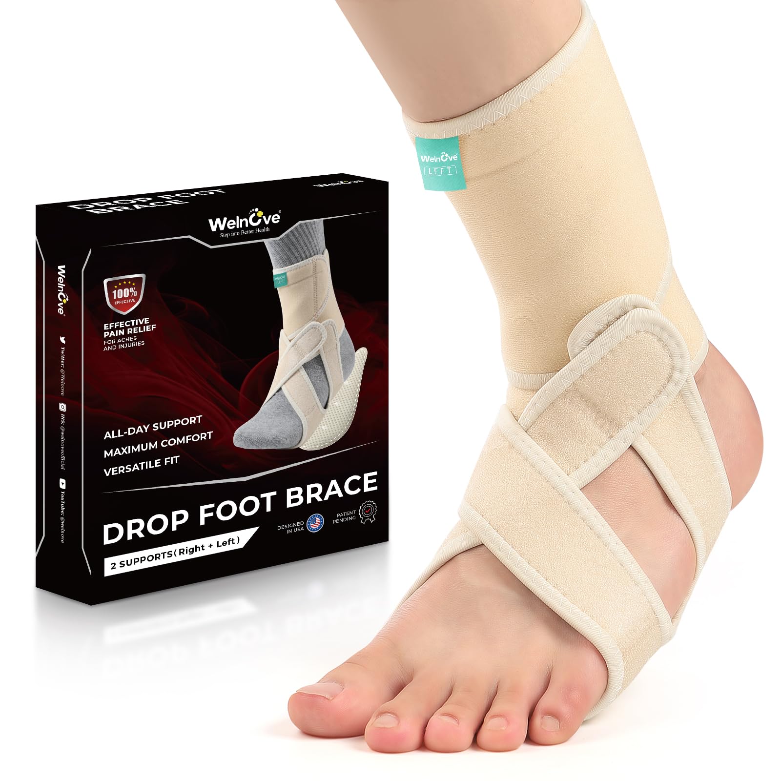 Amazon.com: Welnove Drop Foot Brace with Arch Support，AFO Ankle Brace ...