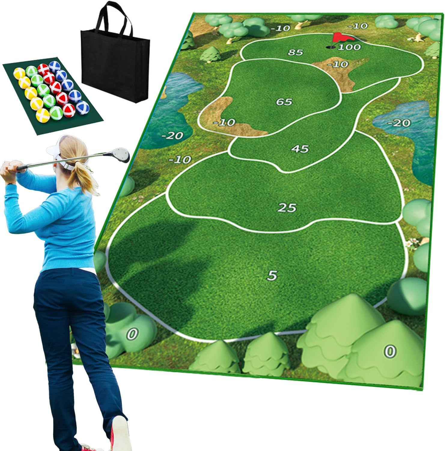 HC Kenshin Chip and Stick Golf Game, Indoor Golf Chipping Mat Practice ...