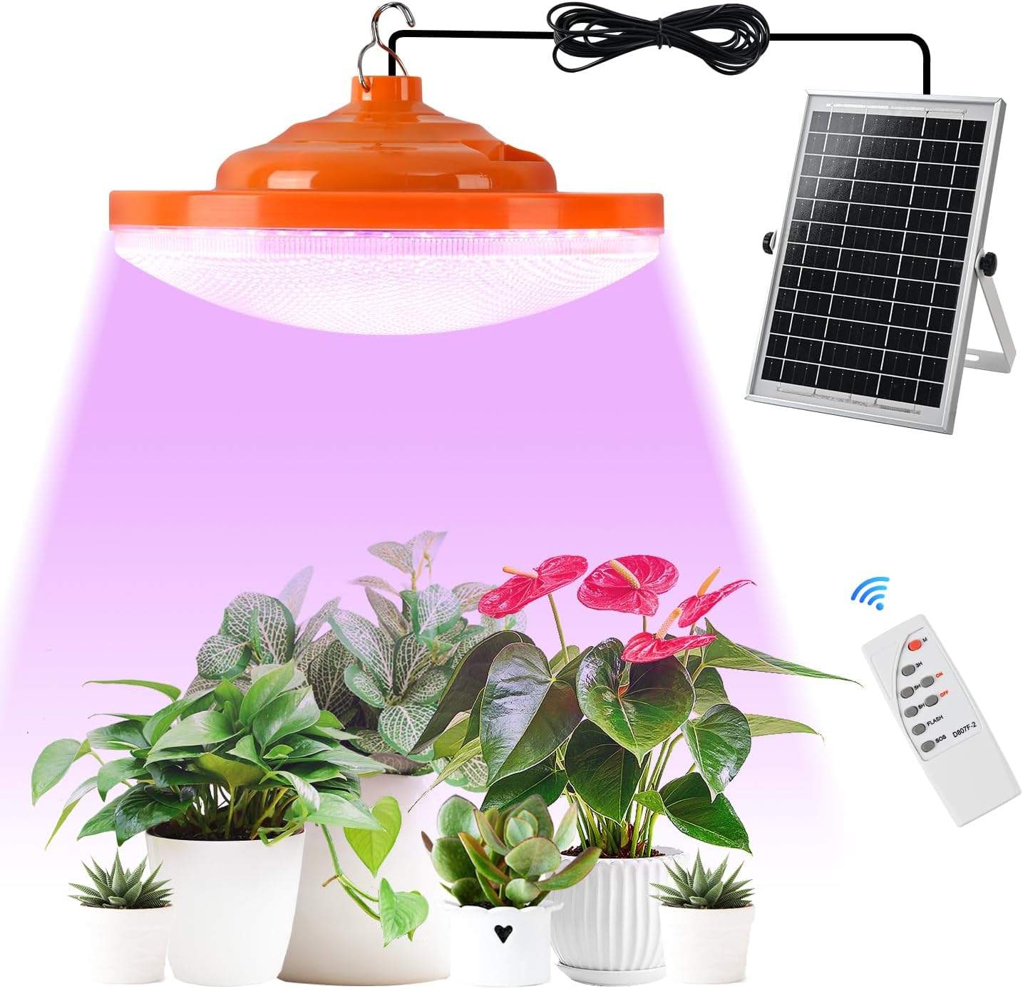 Amazon.com : ladate Solar Plant Grow Light Battery Powered, 96 LED Full ...