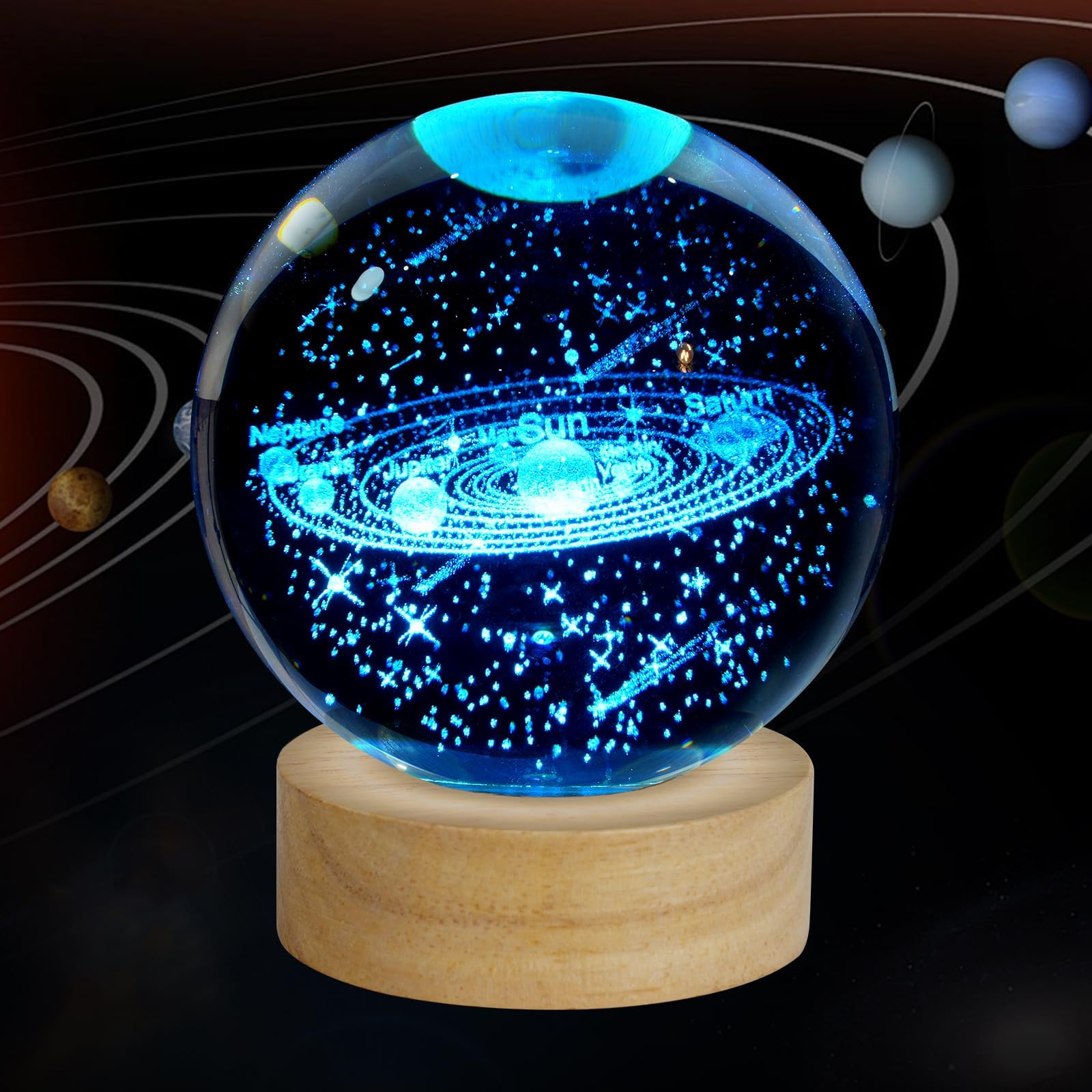 Amazon.com: 3D Solar System Crystal Ball with Wood Base, Engraved ...