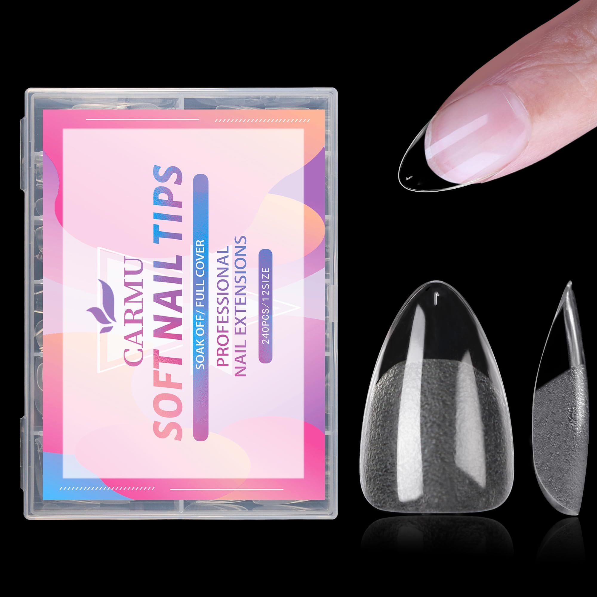 Amazon.com: ALIKOSSTOR Short Almond Nail Tips - Half Matte Soft Gel ...