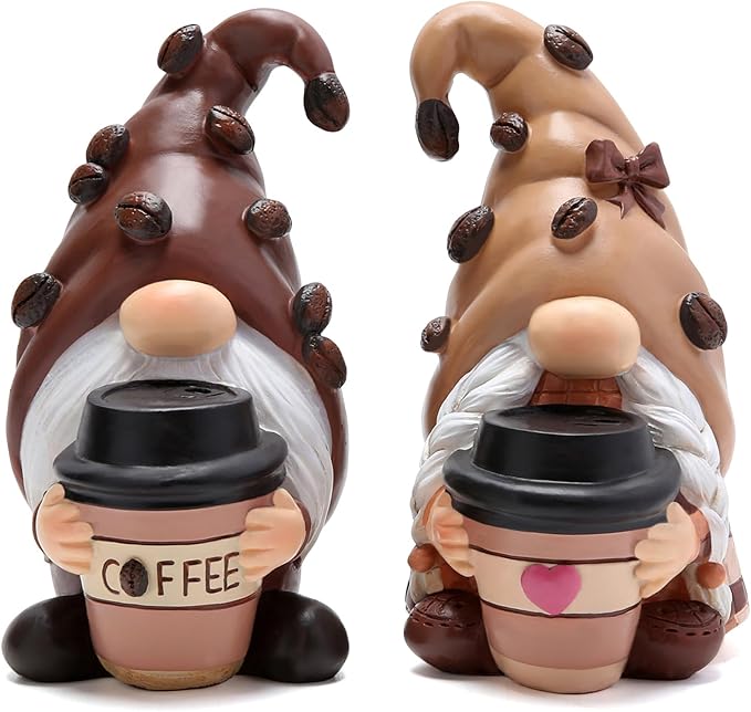 Amazon.com: Hodao Coffee-Themed Gnome Statue: Swedish Tomte Elf Dwarf ...