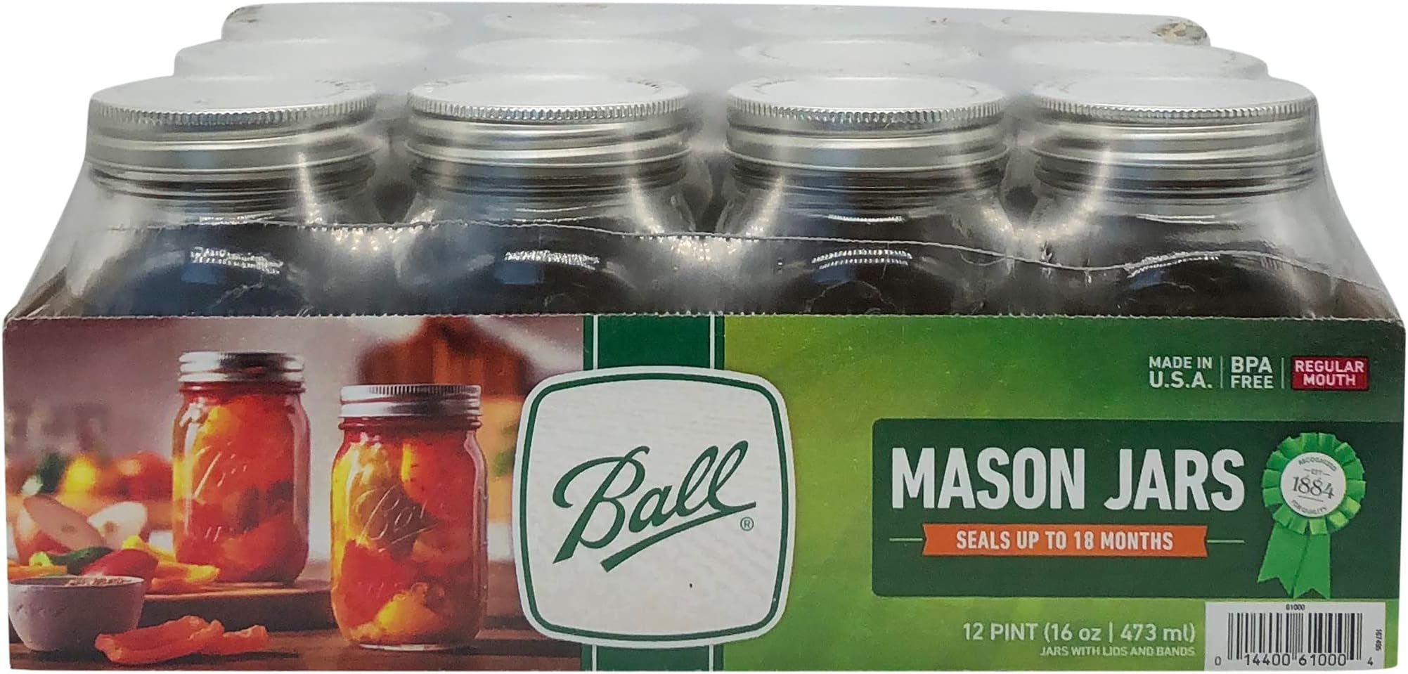 Amazon.com: Ball Pint Jar, Regular Mouth, Set of 12, (16 oz) : Beauty ...