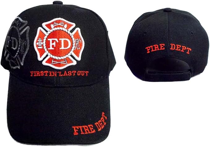 First in Last Out Fire Dept Firefighter Firemen Black Baseball Caps ...