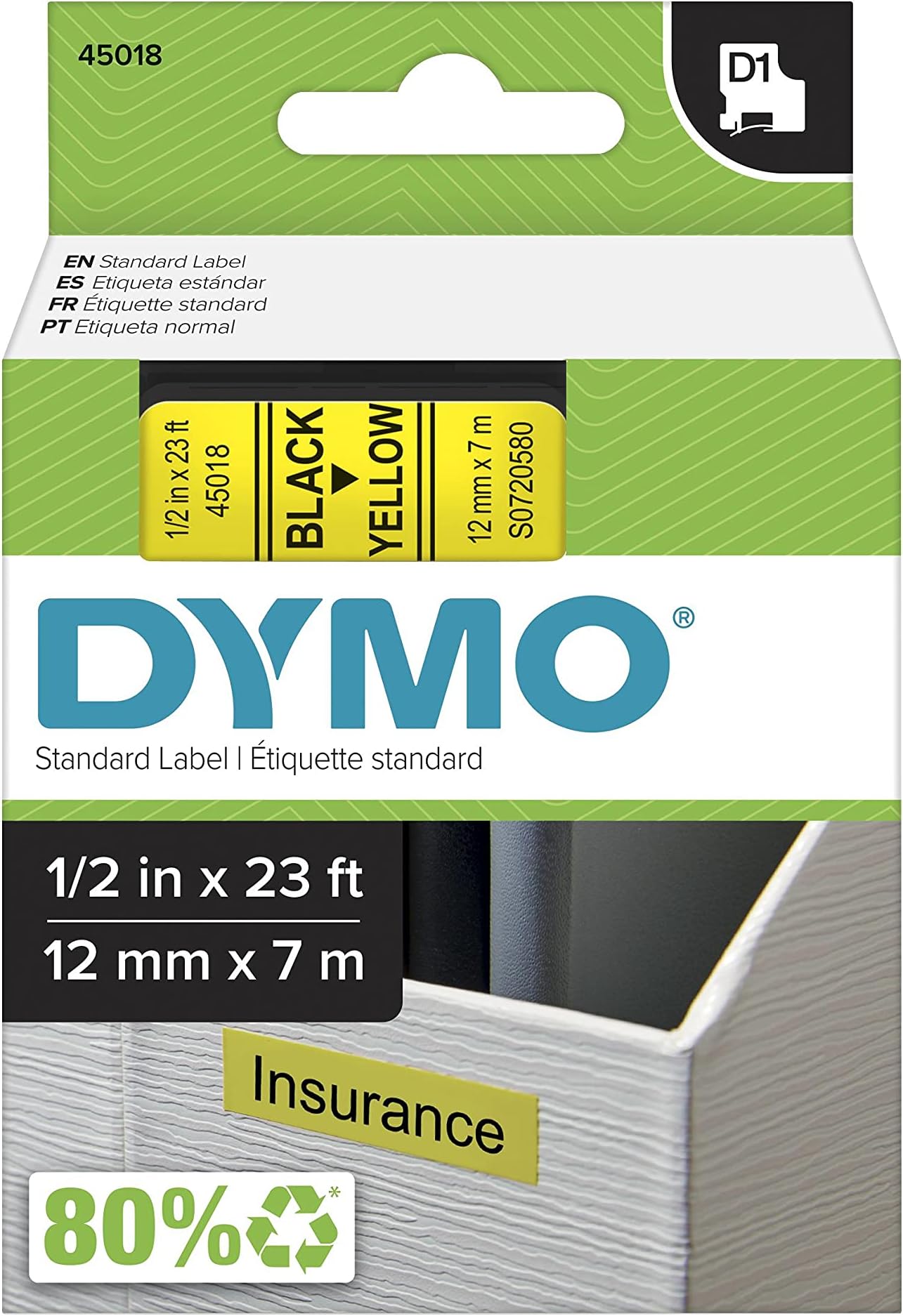 DYMO Authentic D1 Labels, Black Print on Yellow Tape, 12mm x 7m, Self ...