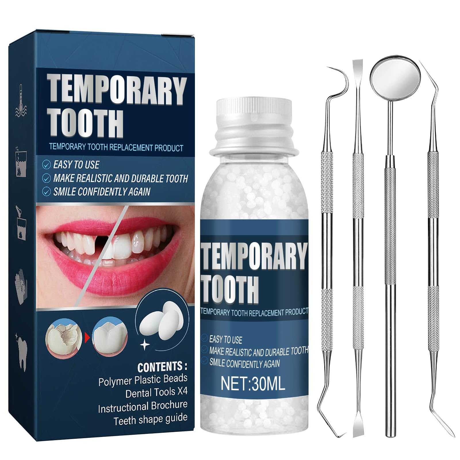 Tooth-Filling-Repair-kit, Temporary Tooth Kits with 4 Dental Tools ...