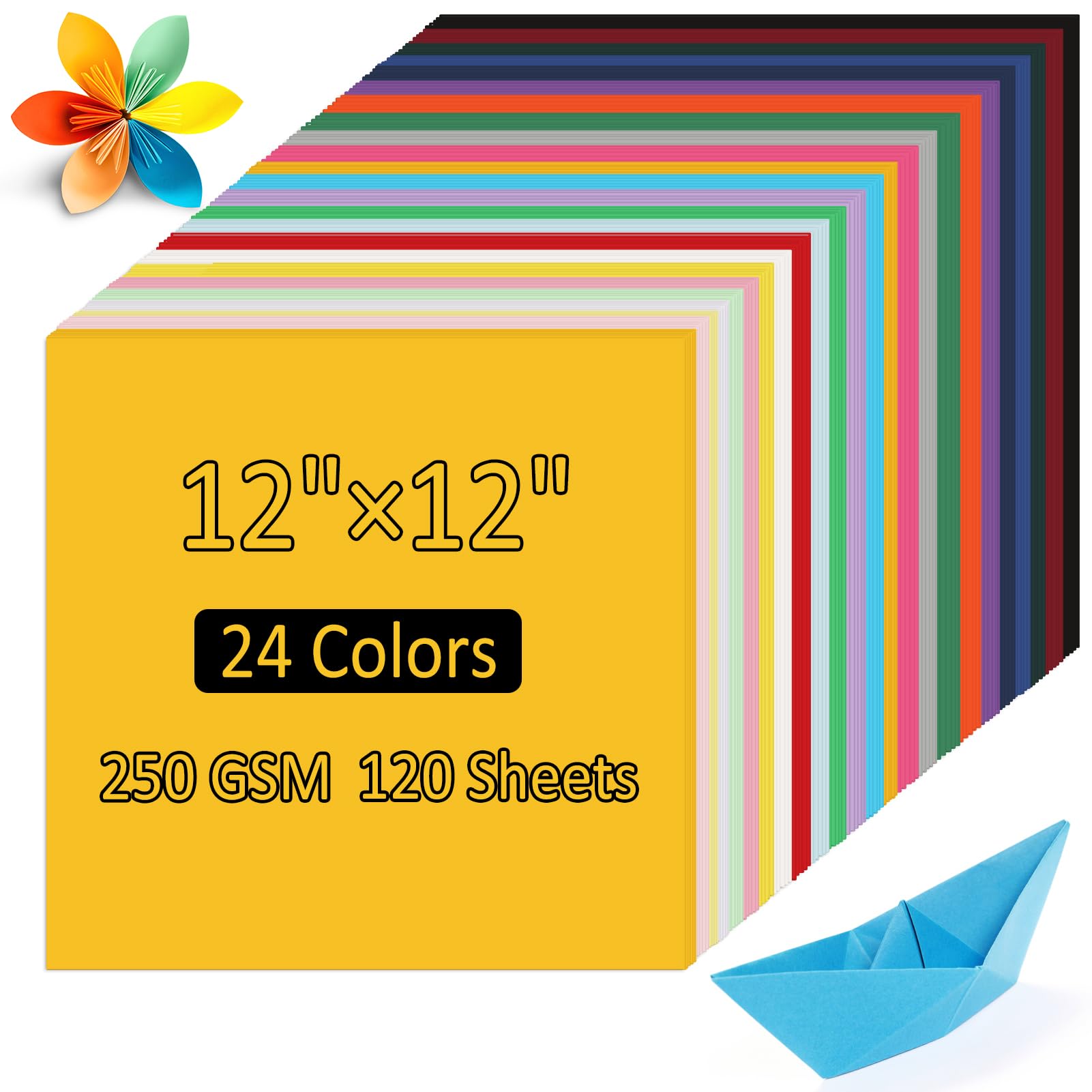 Amazon.com : 12×12" Colored Cardstock, 120 Sheets Cardstock Paper -24 ...