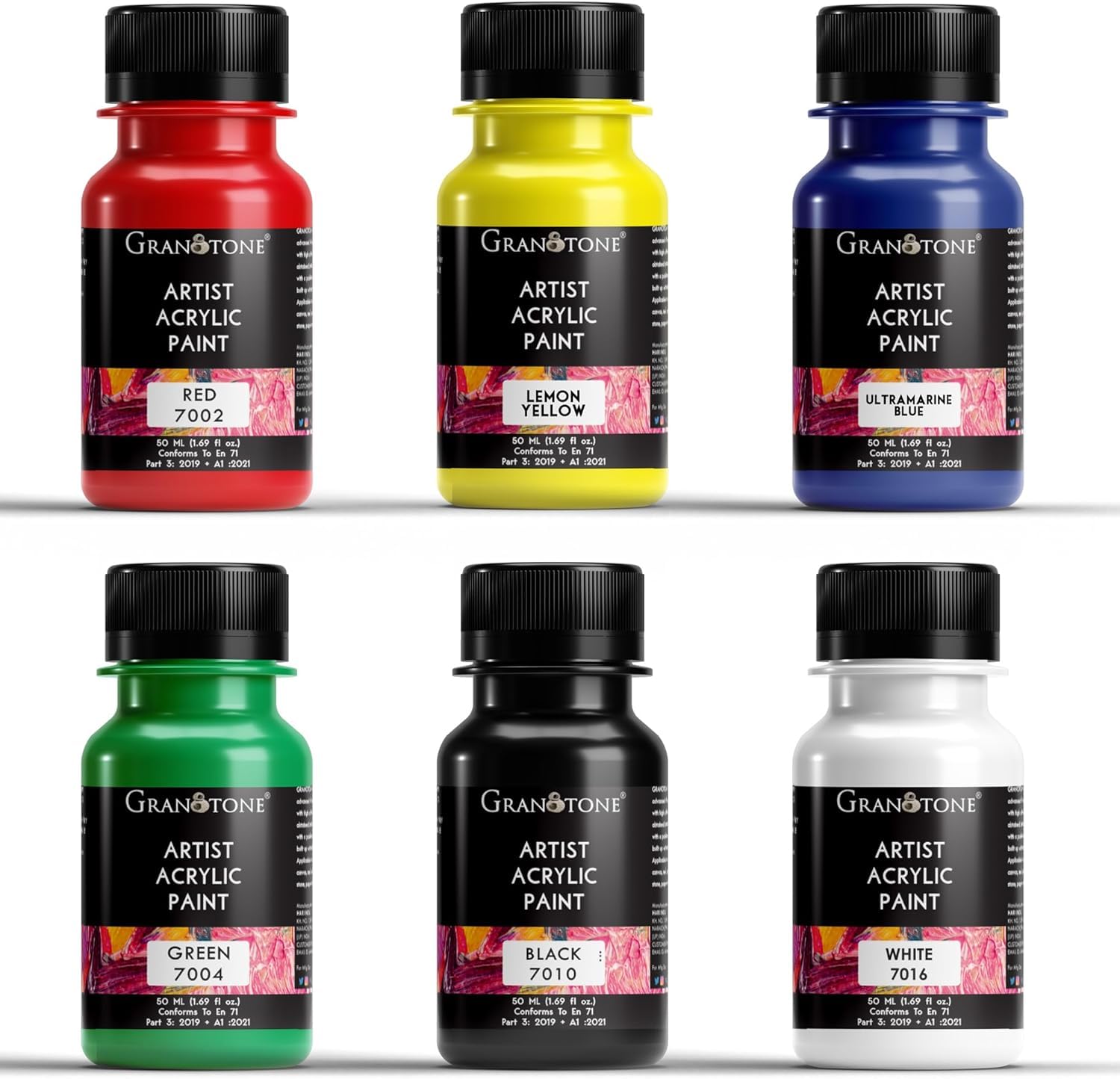 GRANOTONE Primary Acrylic Paint Set - 6 Beautiful Colors, 50 Ml Each ...