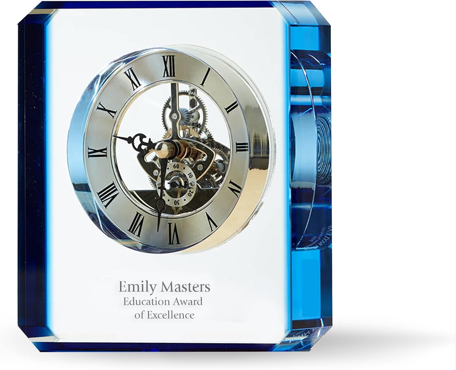 Amazon.com: Baudville Engraved Clock Trophy-Clear Crystal with Blue ...