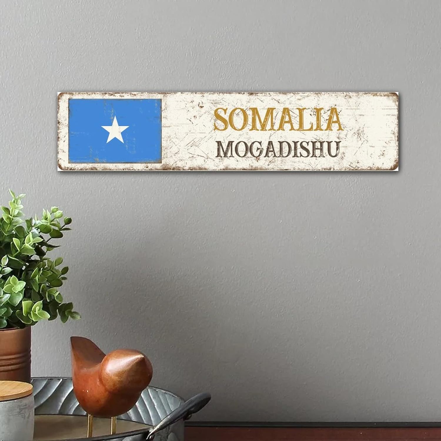 Wall Decor for Bedroom Capital Souvenir Custom Wooden Sign 4x18 Somalia ...