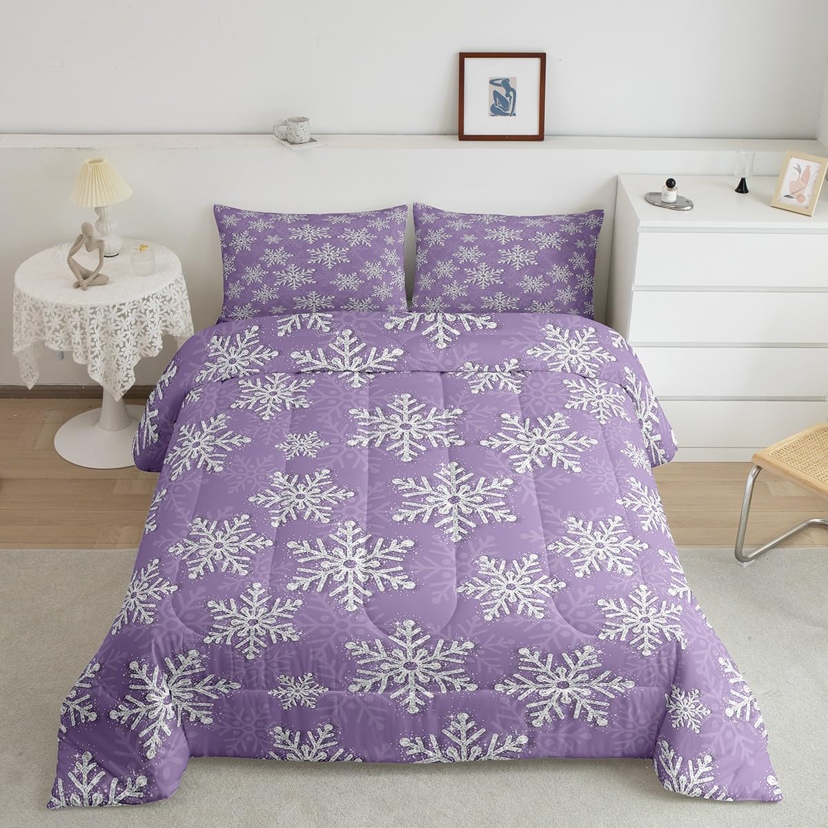 Amazon.com: Feelyou Christmas Snowflake Comforter Set Full Size Glitter ...