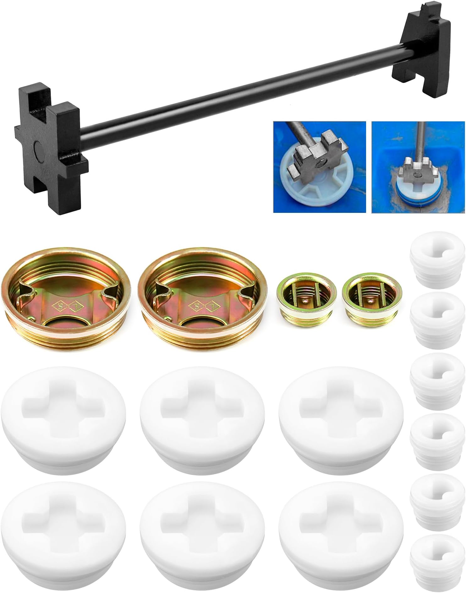 QWORK Metal Drum Bung Wrench Set, includes 4 Pcs Steel 2" and 3/4" Bung ...