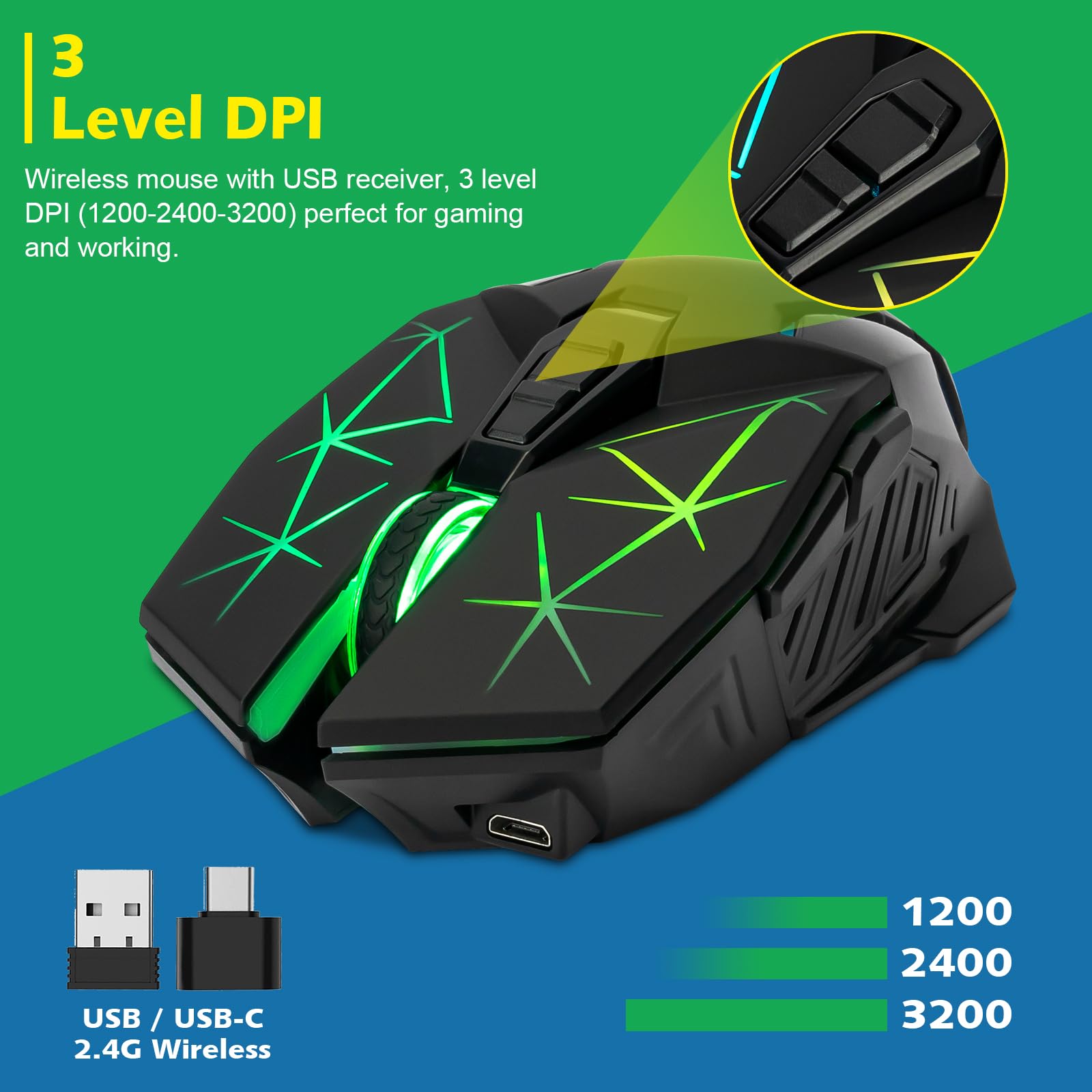 Snapklik.com : CHONCHOW Rechargeable Wireless Gaming Mouse, Colorful ...