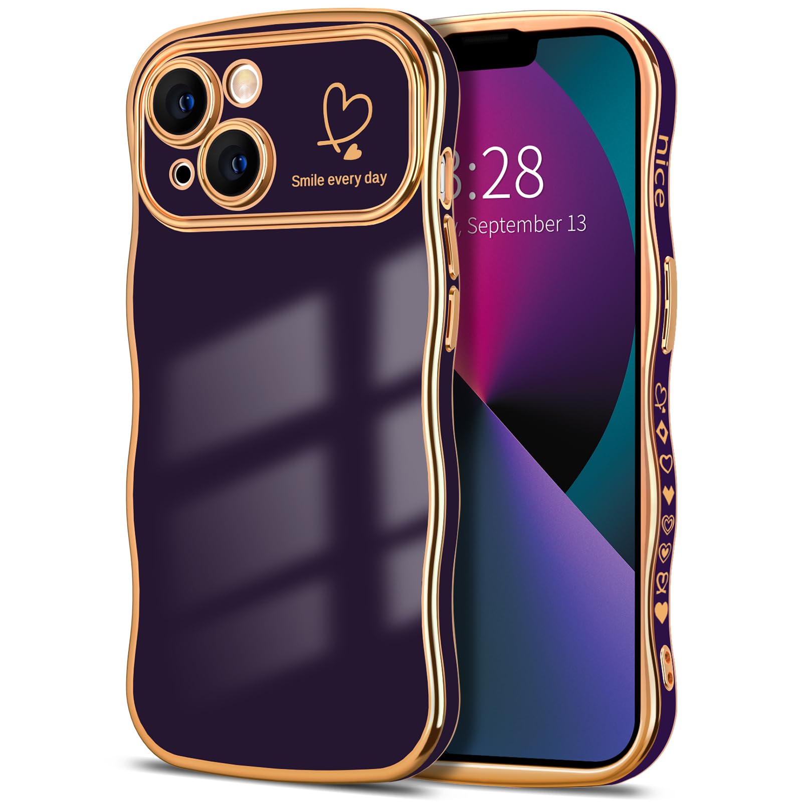 Amazon.com: Hython for iPhone 13 Case Cute Curly Wave Frame Shape Phone ...