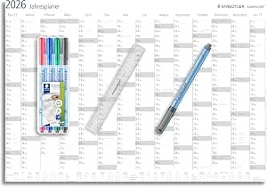 STAEDTLER Year Planner Wall Calendar 2026 | Lumocolor Set 4 Colours ...