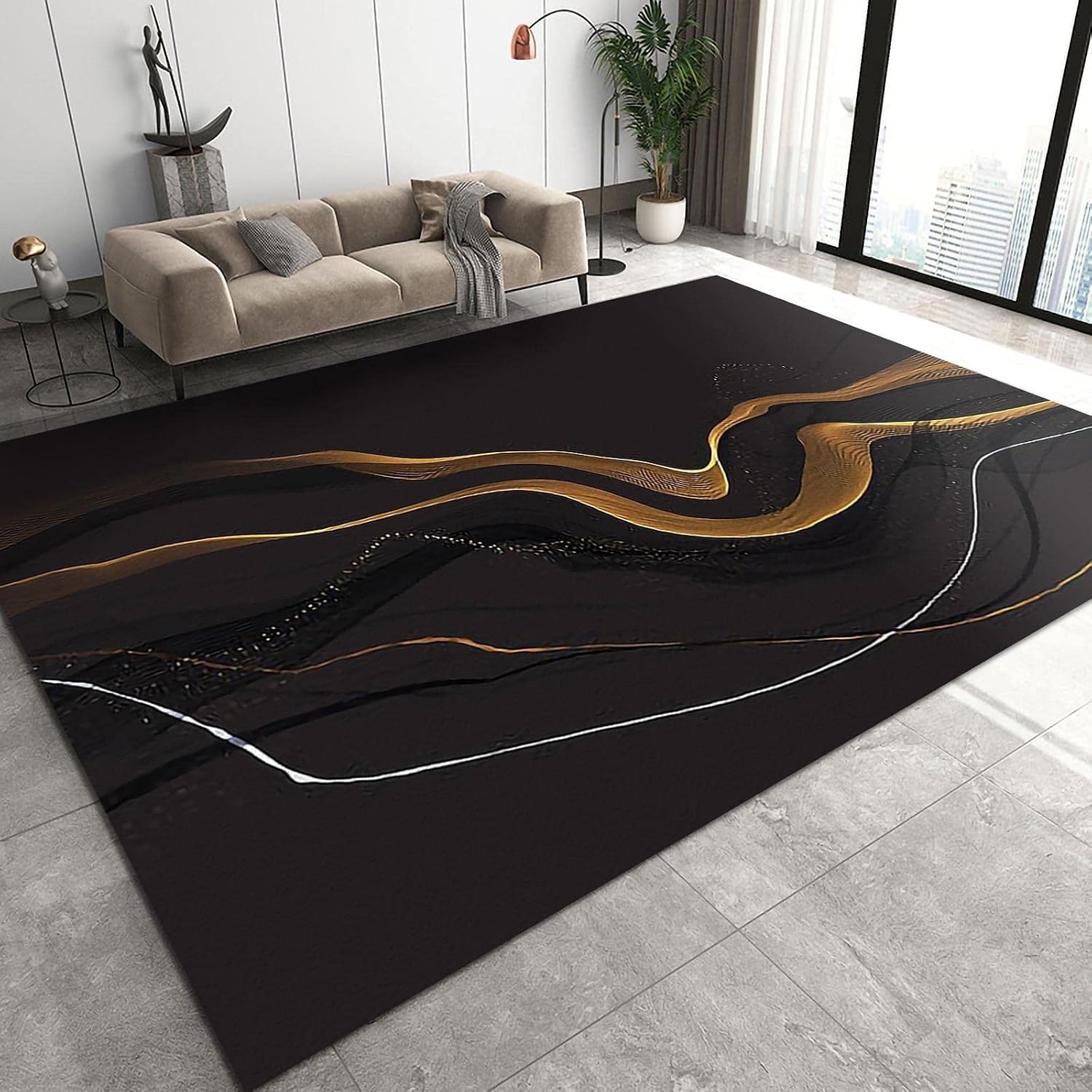Amazon.com: BOWESI Area Rugs 6x9ft, Black and Gold Streamers Living ...
