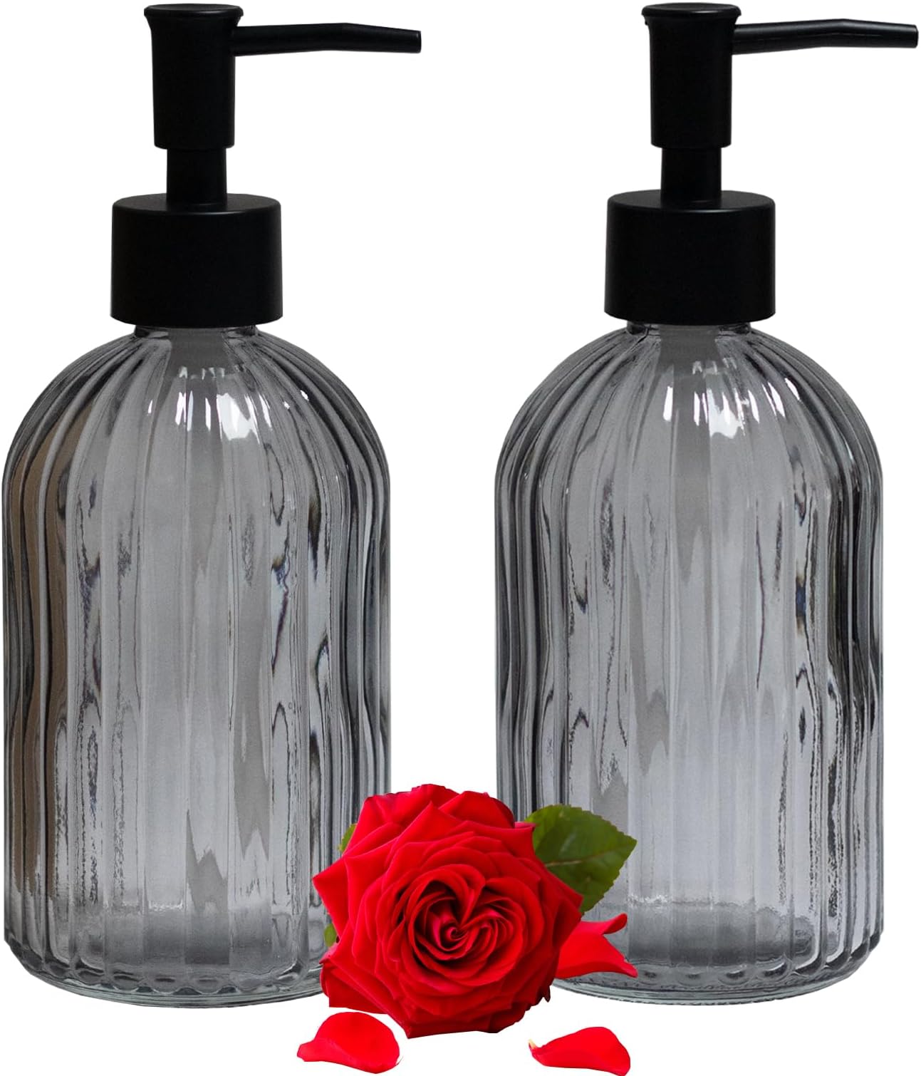 Amazon.com: YYTSGG Grey Glass Soap Dispenser with Black Plastic Pump ...