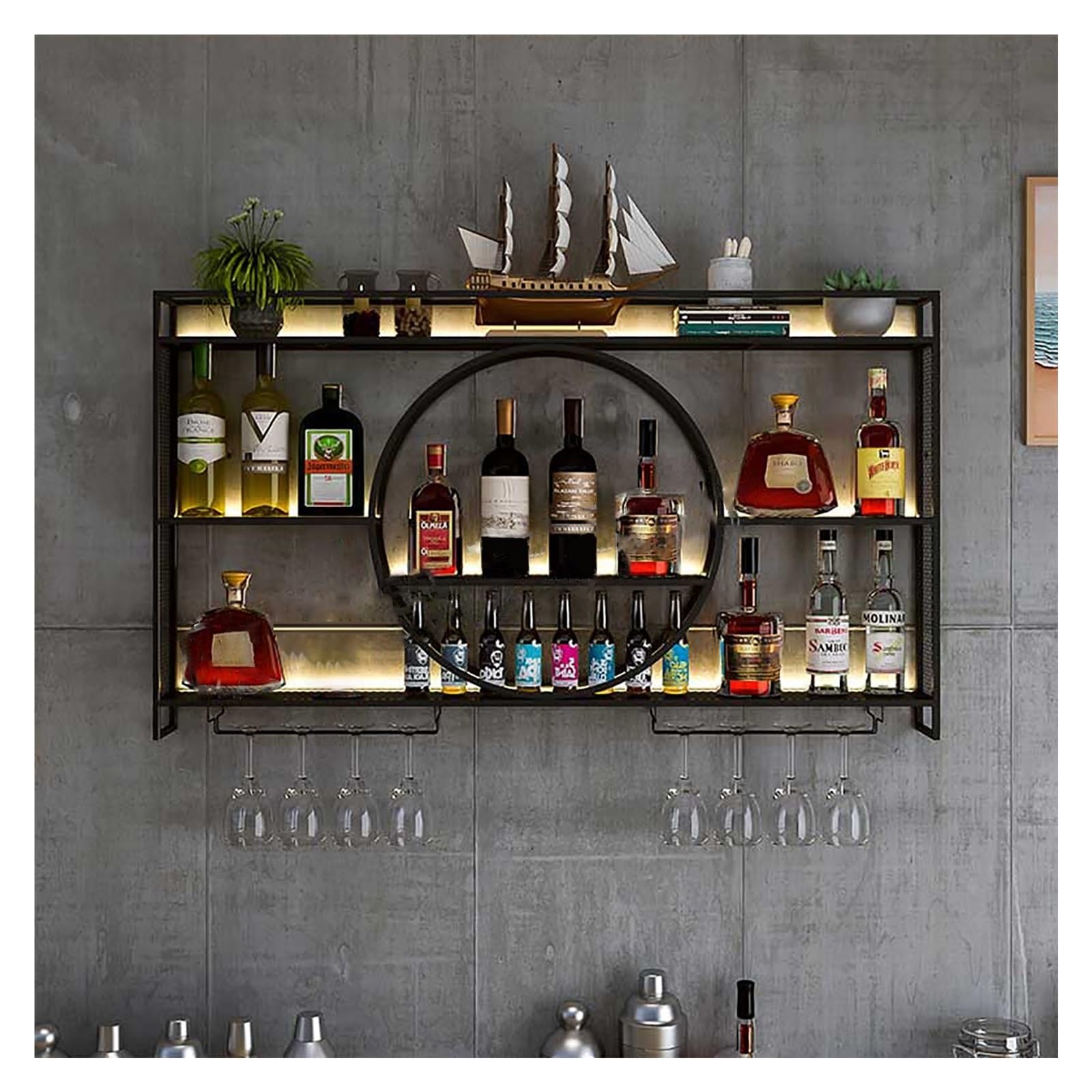 Amazon.com: Wine Rack Wall Mounted 3 Tier Metal, Floating Shelves For ...