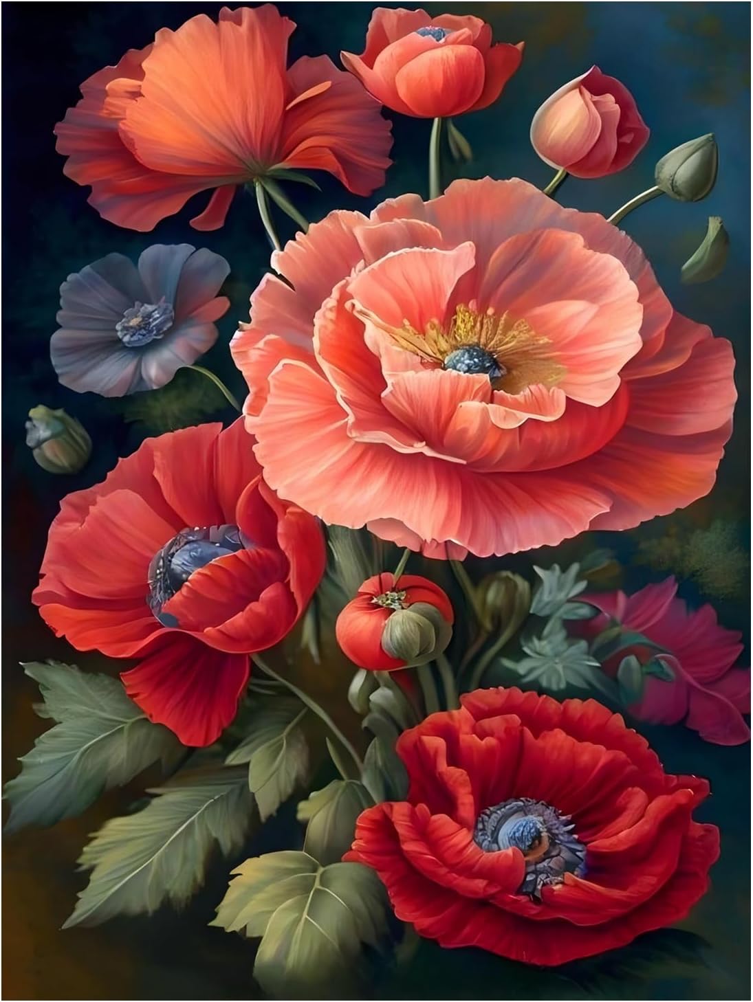 Amazon.com: Mandun Flowers Paint by Numbers for Adult, Poppy Paint by ...