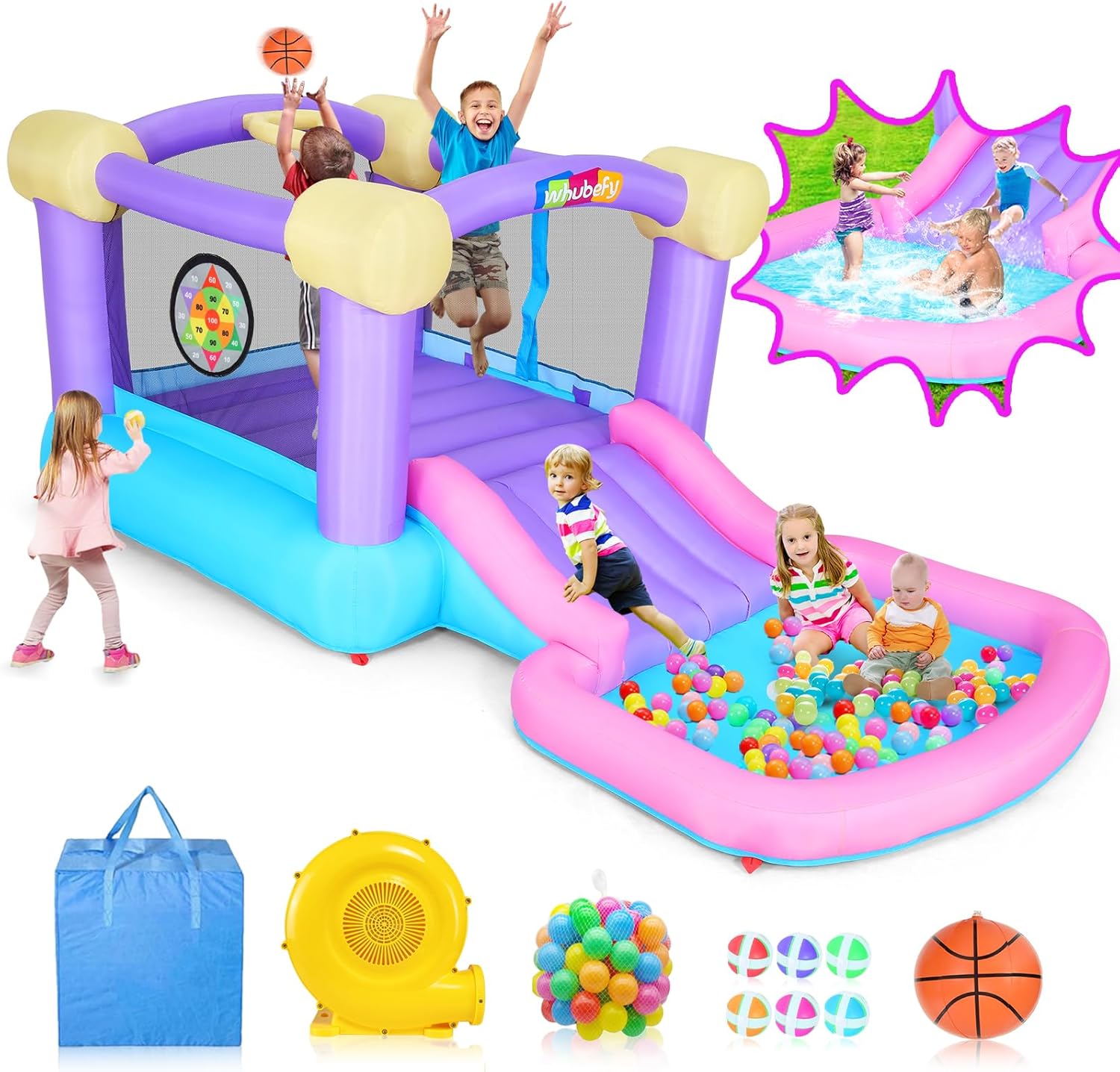 Amazon.com: Pink Inflatable Bounce House for Kids 3-6 with Ball Pit ...