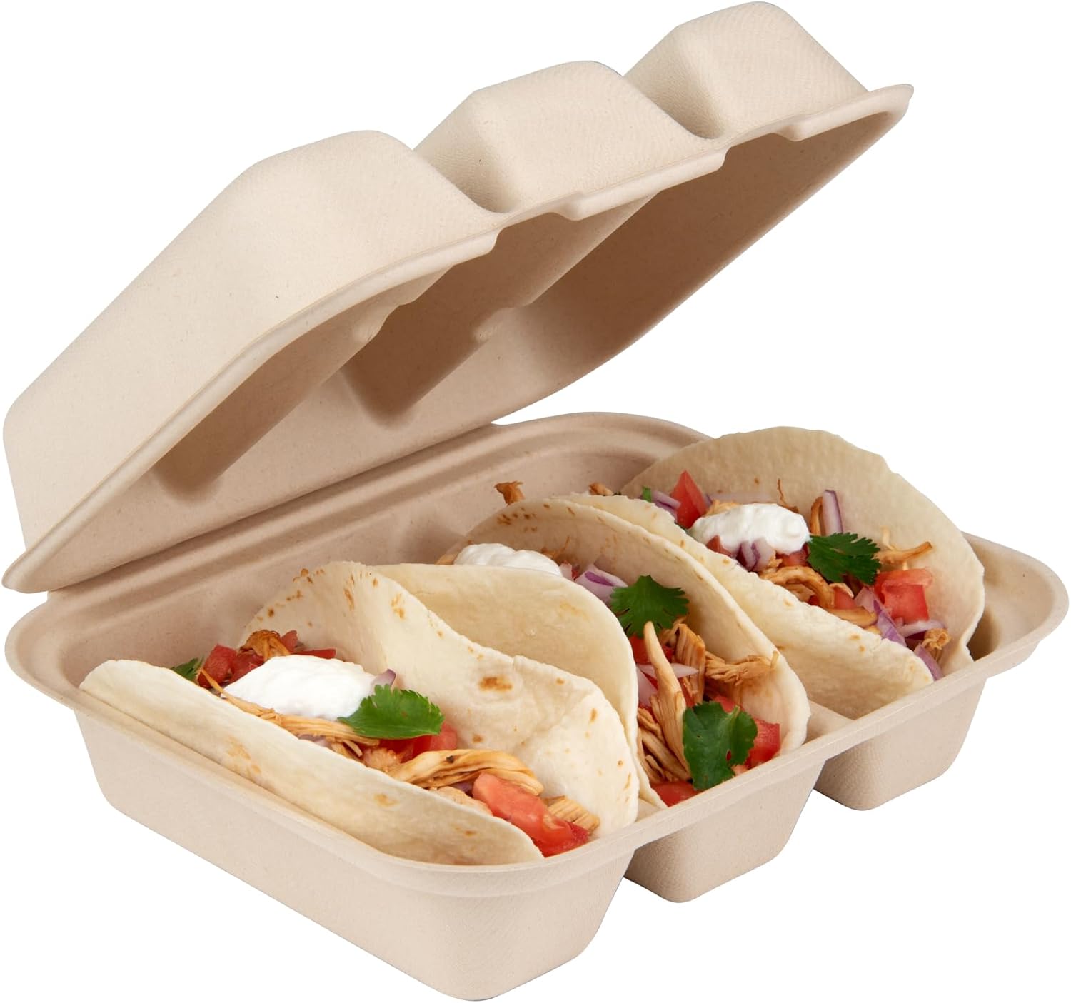 Restaurantware-Pulp Safe 8 x 7.2 x 3.5 Inch Taco Clamshell Containers ...