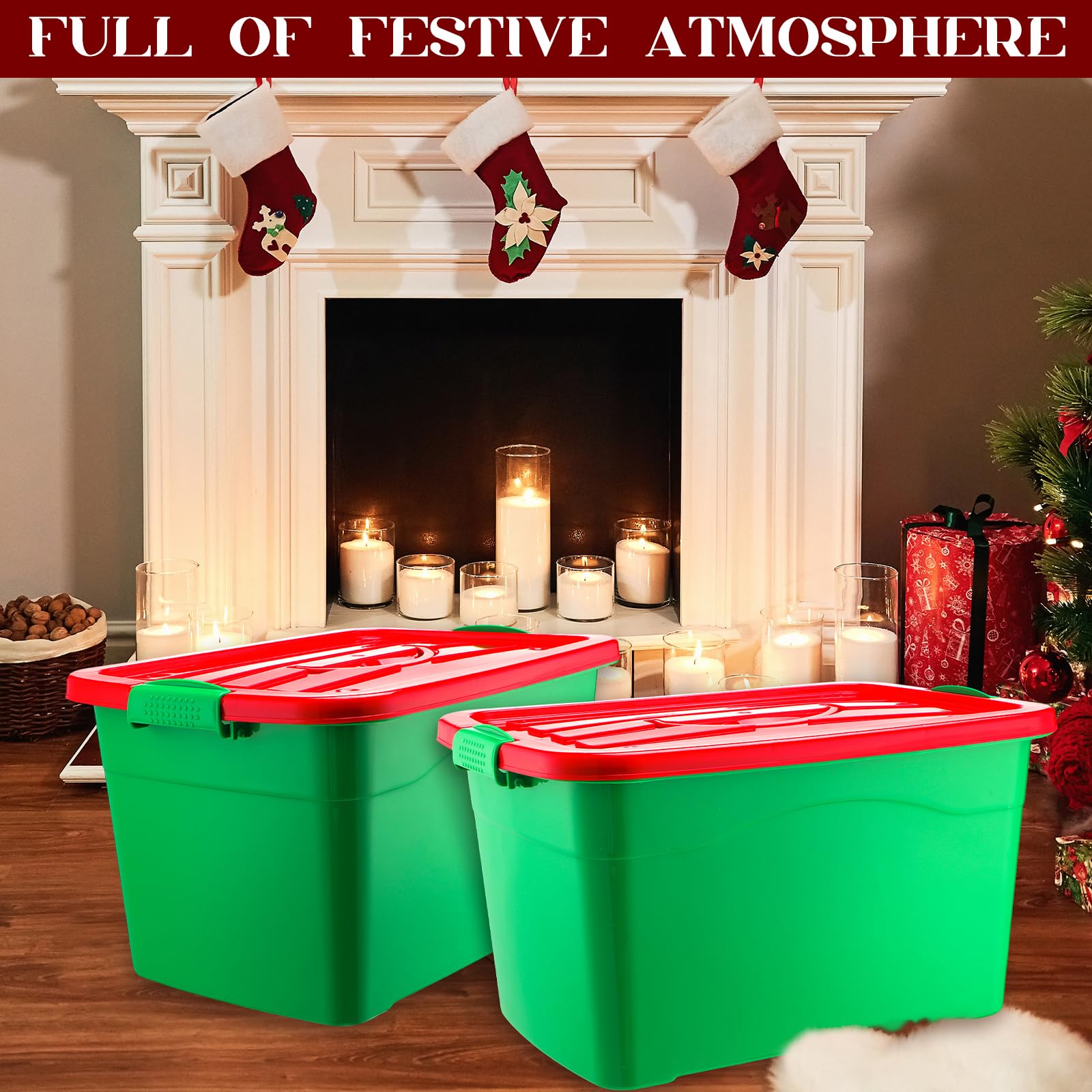 Barydat 6 Pcs Christmas Storage Bins with Lids 30 Qt Stackable Plastic ...