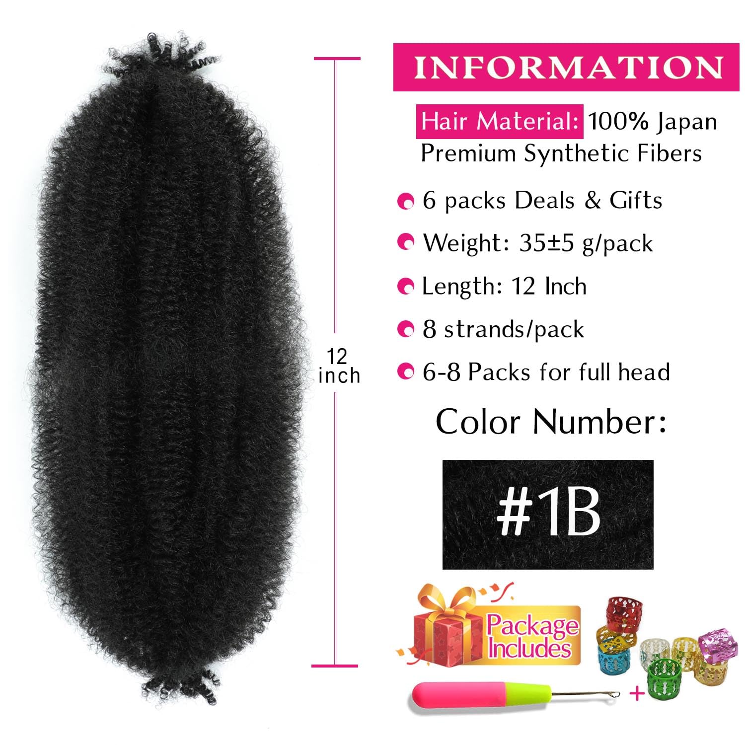 Snapklik.com : Afro Twist Hair 12 Inch 6Packs, Springy Afro Twist Hair ...