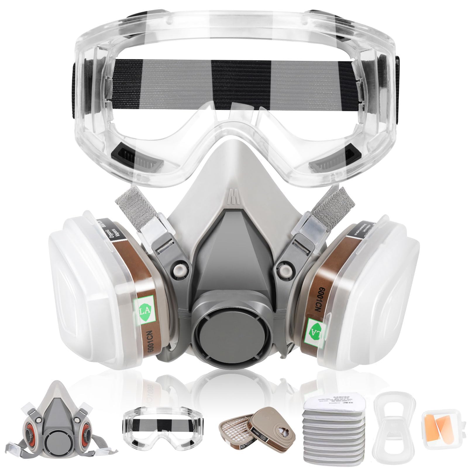 LAMANICE Respirator Mask with 10Pcs Filter Cottons, Goggles and Earplug ...