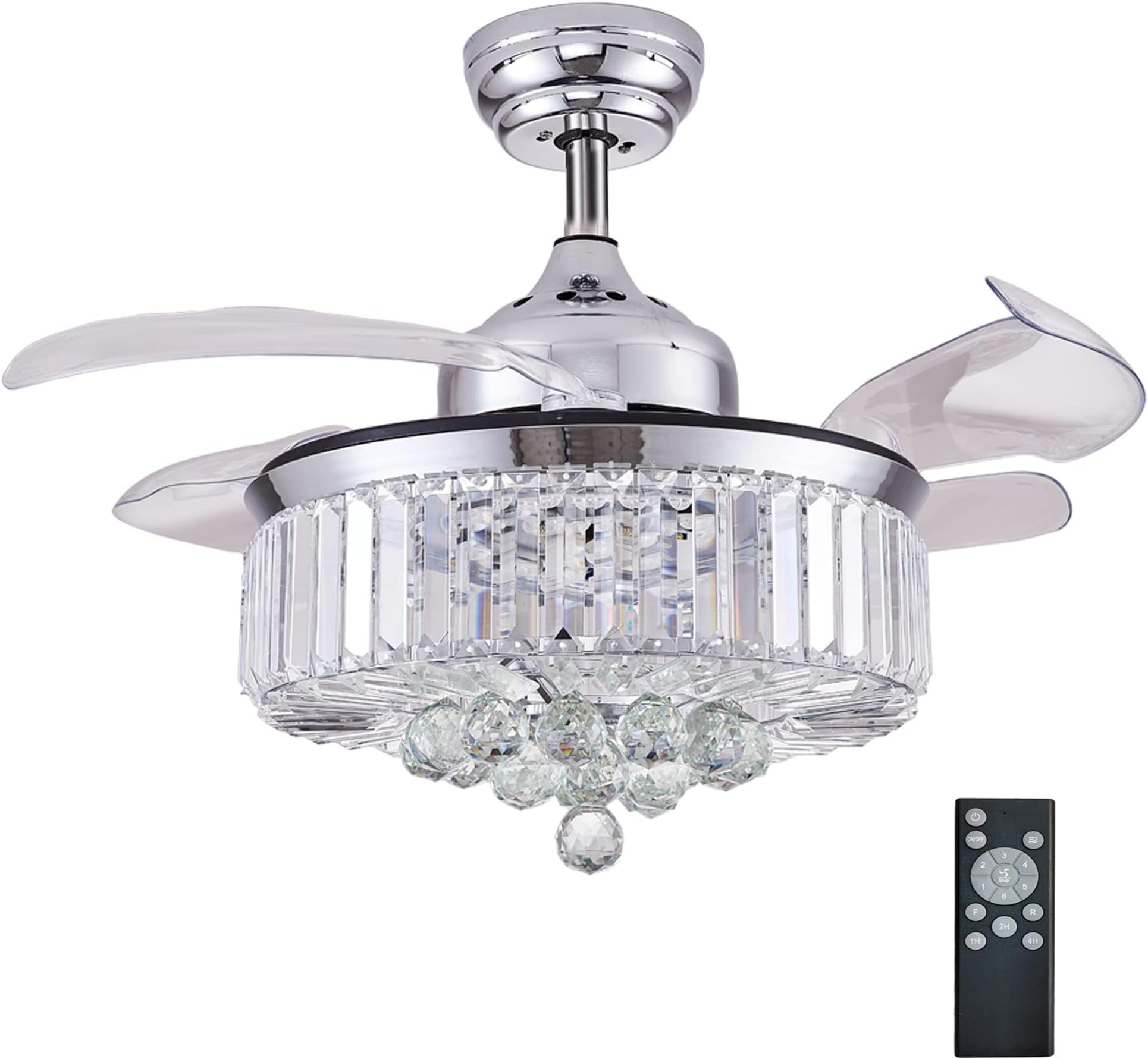 DuMaiWay 30" Chandelier Ceiling Fan with Light Crystal Modern Fandelier ...