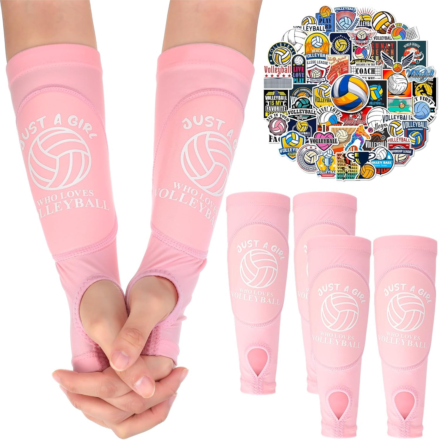 Amazon.com: 2 Pairs Pink Volleyball Arm Sleeves and Volleyball Stickers ...