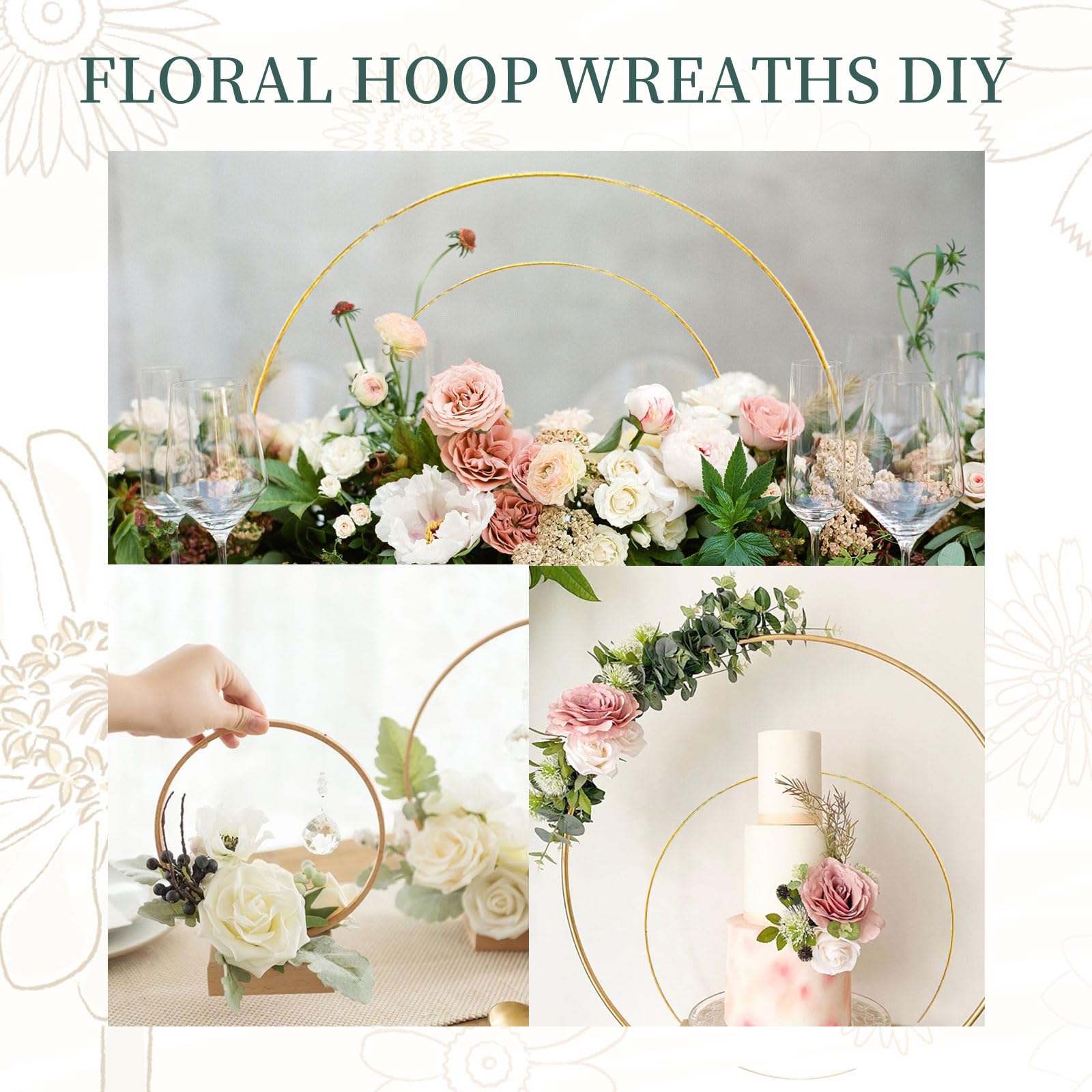 Snapklik.com : 12Pcs Centerpiece Table Decorations, Metal Floral Hoop ...
