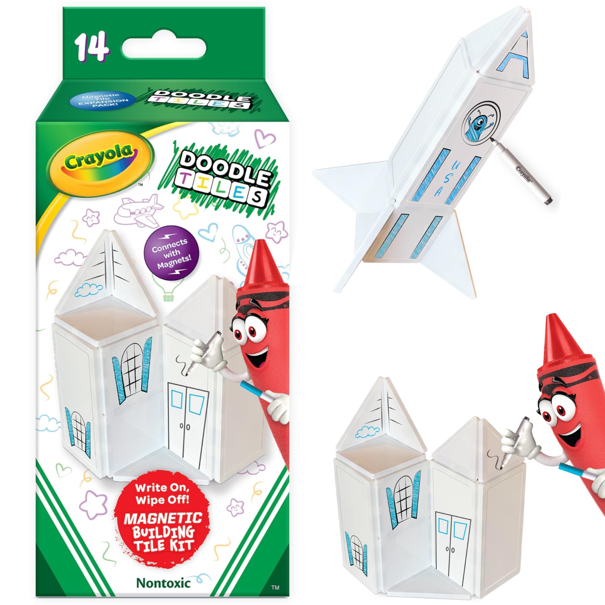Amazon.com: CreateOn Crayola Doodle Magnetic Tiles, Building Set for ...
