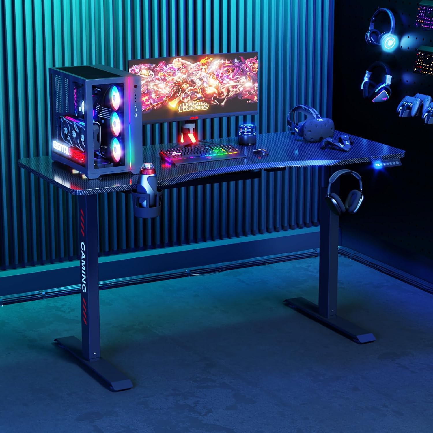 ADVWIN Gaming Standing Desk, 120cm Carbon Fiber Desktop Sit Stand up ...