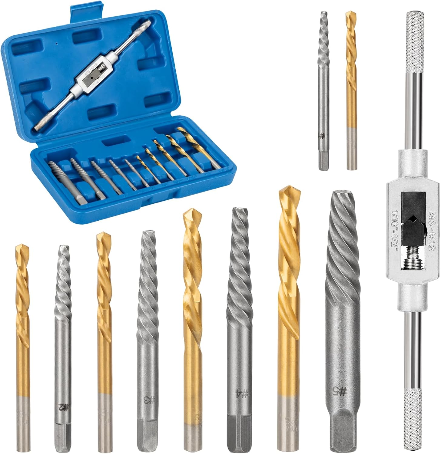 SHALL 11 Pieces Screw Extractor Set - 45# Cr-Mo Spiral Screw Extractors ...