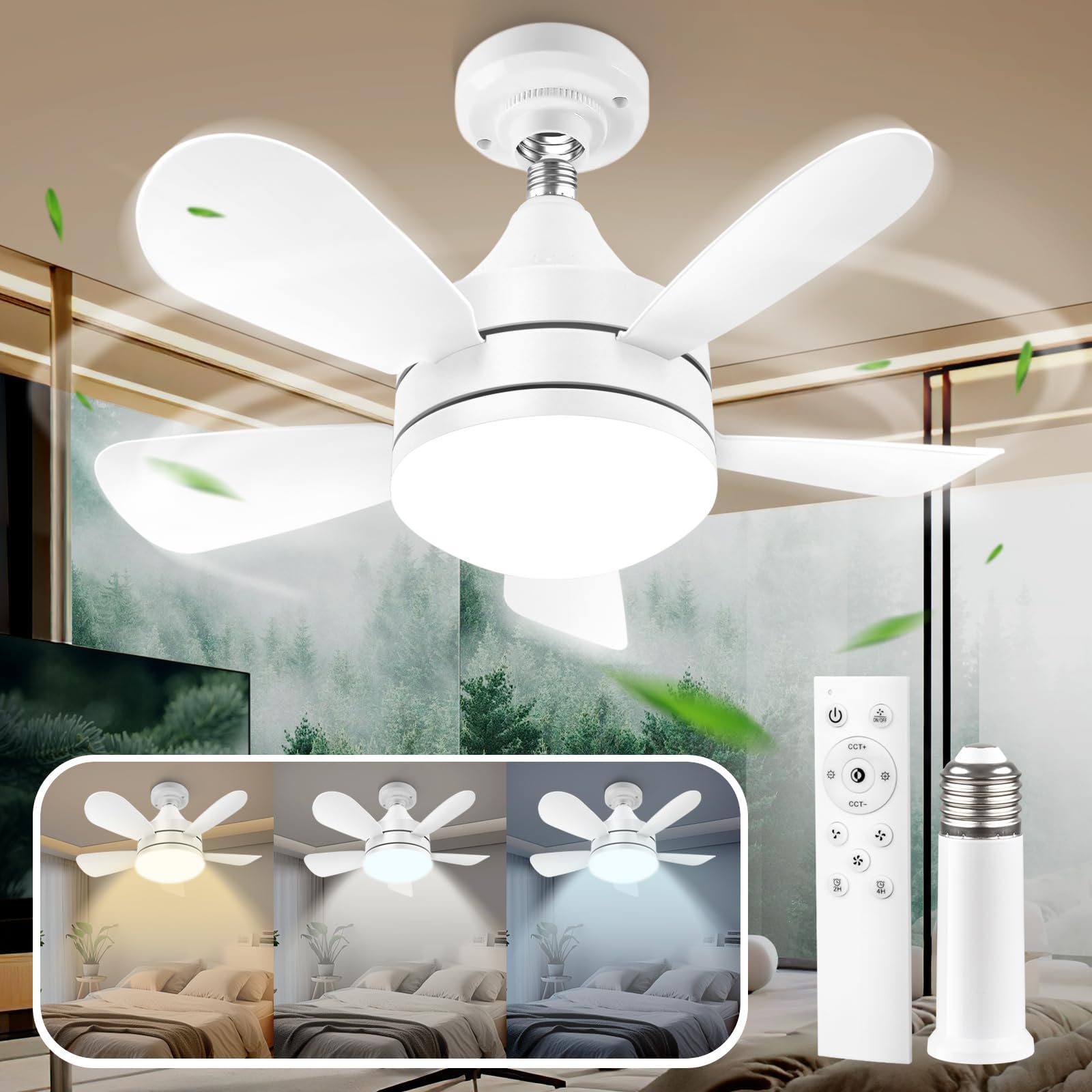 Light With Fan ARVALOLET E26/27 Socket Fan LED Light 40W/30W 3 Speeds ...