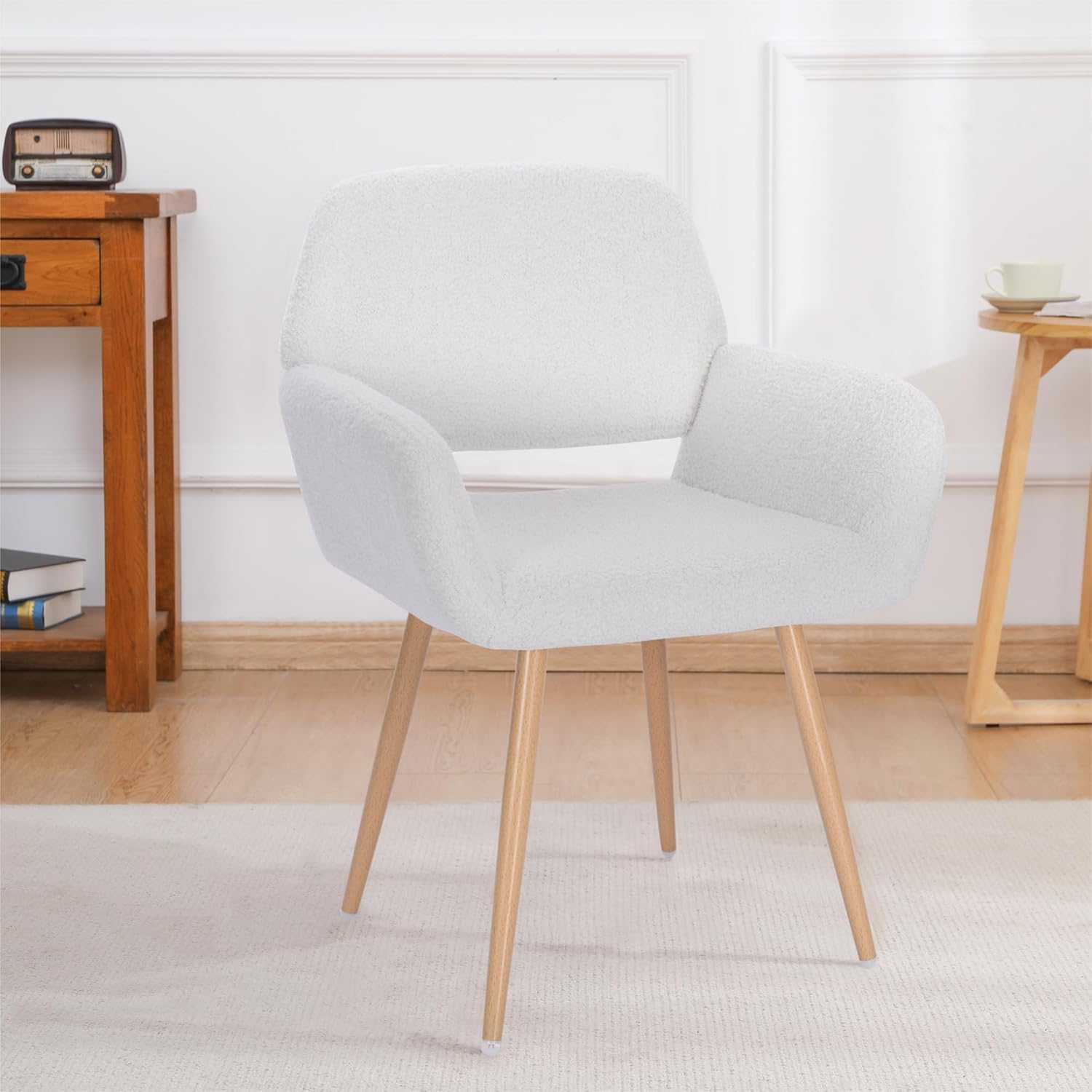 Amazon.com: INMOZATA Home Office Desk Chair No Wheels Teddy Upholstered ...