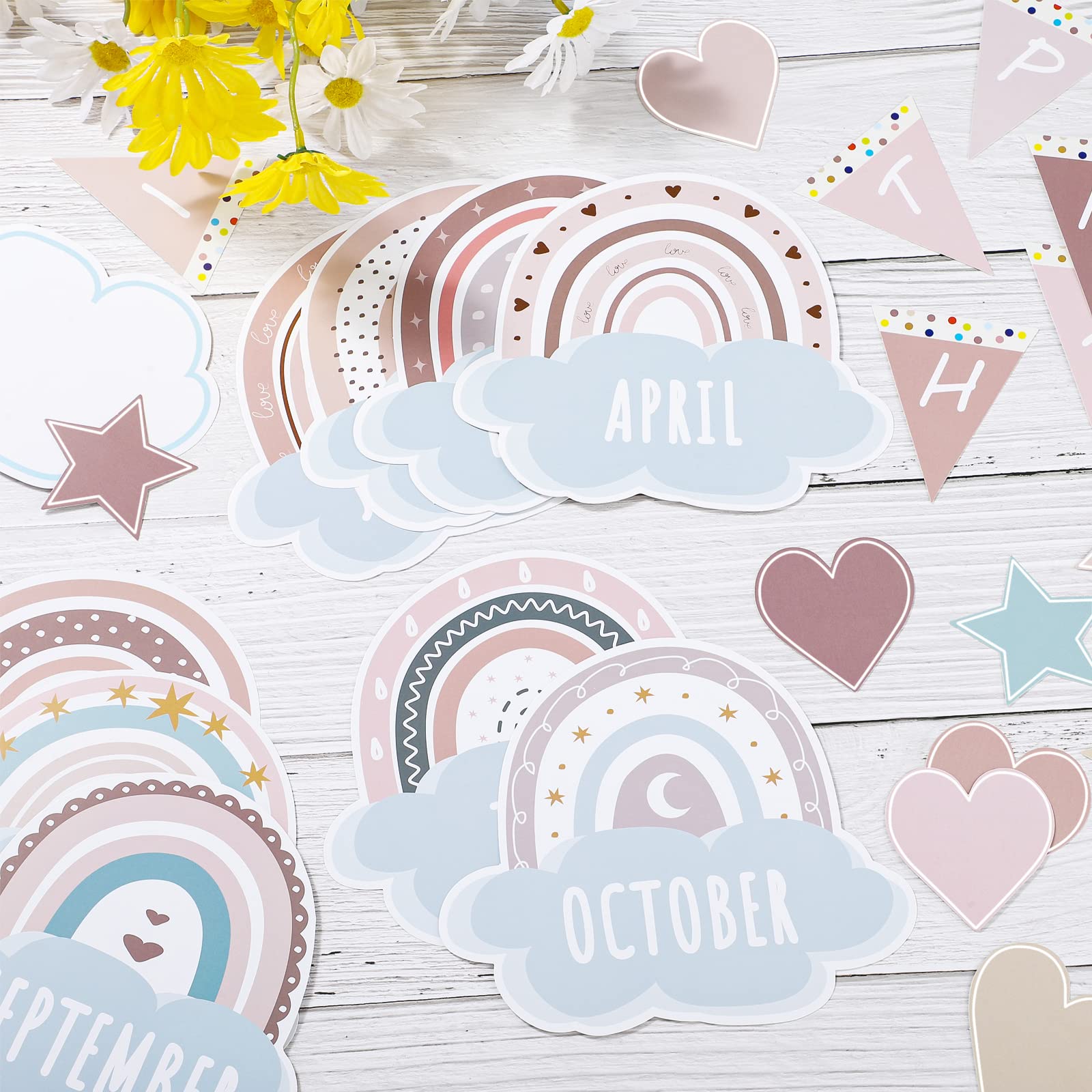 Buy 52 Pcs Birthday Bulletin Board Set Rainbow Bulletin Board Decor ...